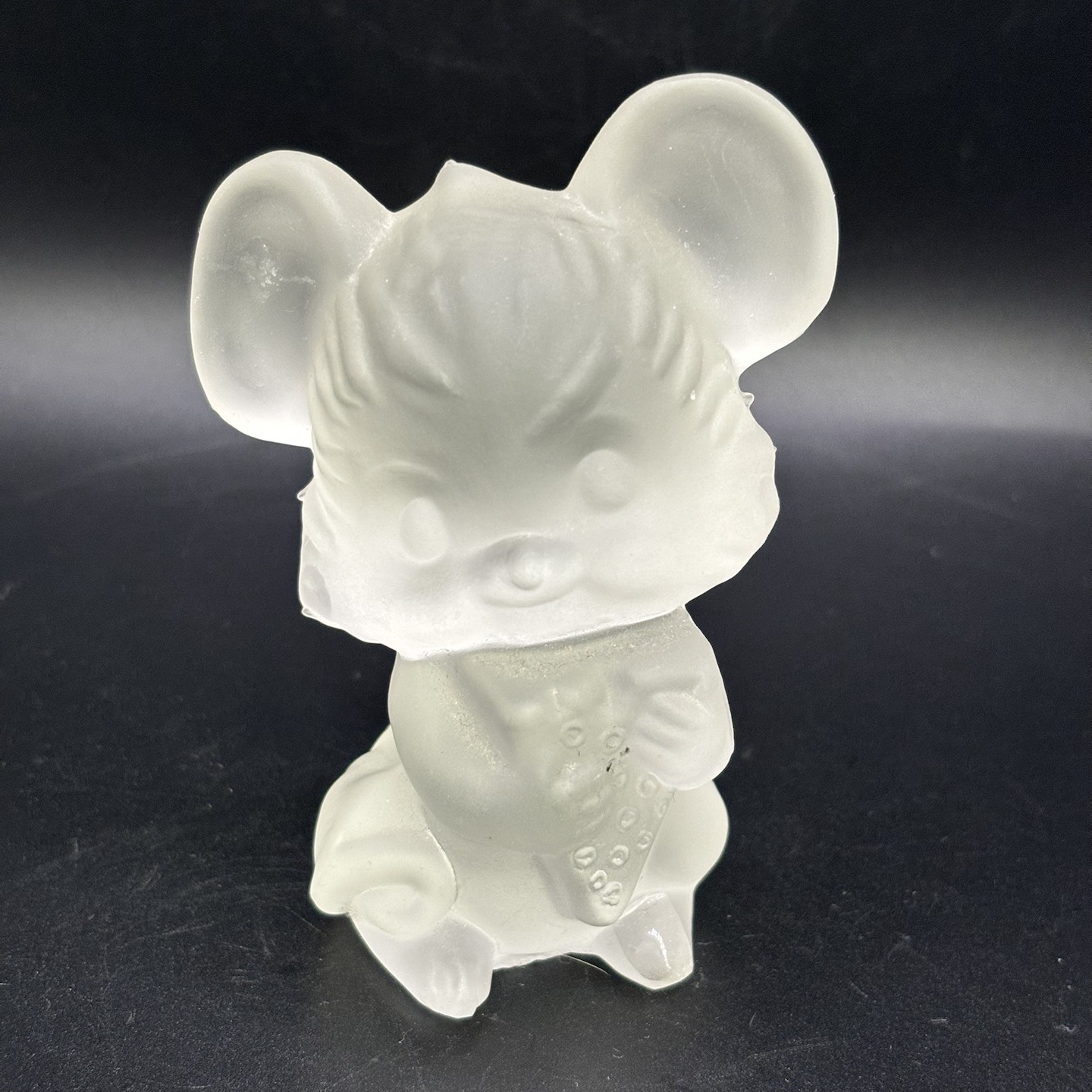 Frosted Glass Crystal Mouse with Cheese Figurine 3.5”