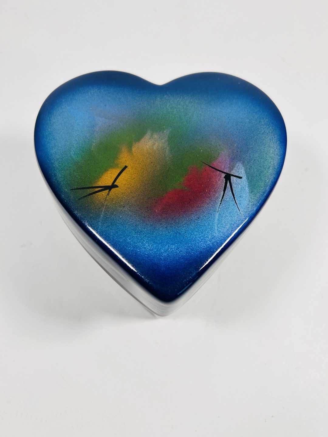 Judith Stiles Signed Pottery Heart Covered Trinket Multicolor Vintage