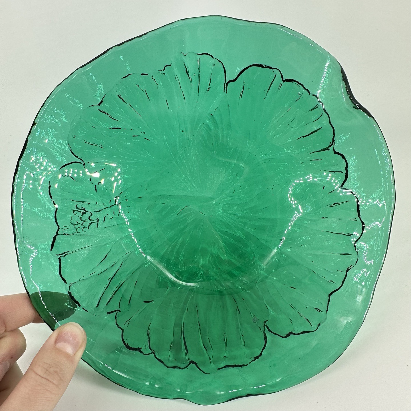 Emerald Green Floral Textured Glass Bowl