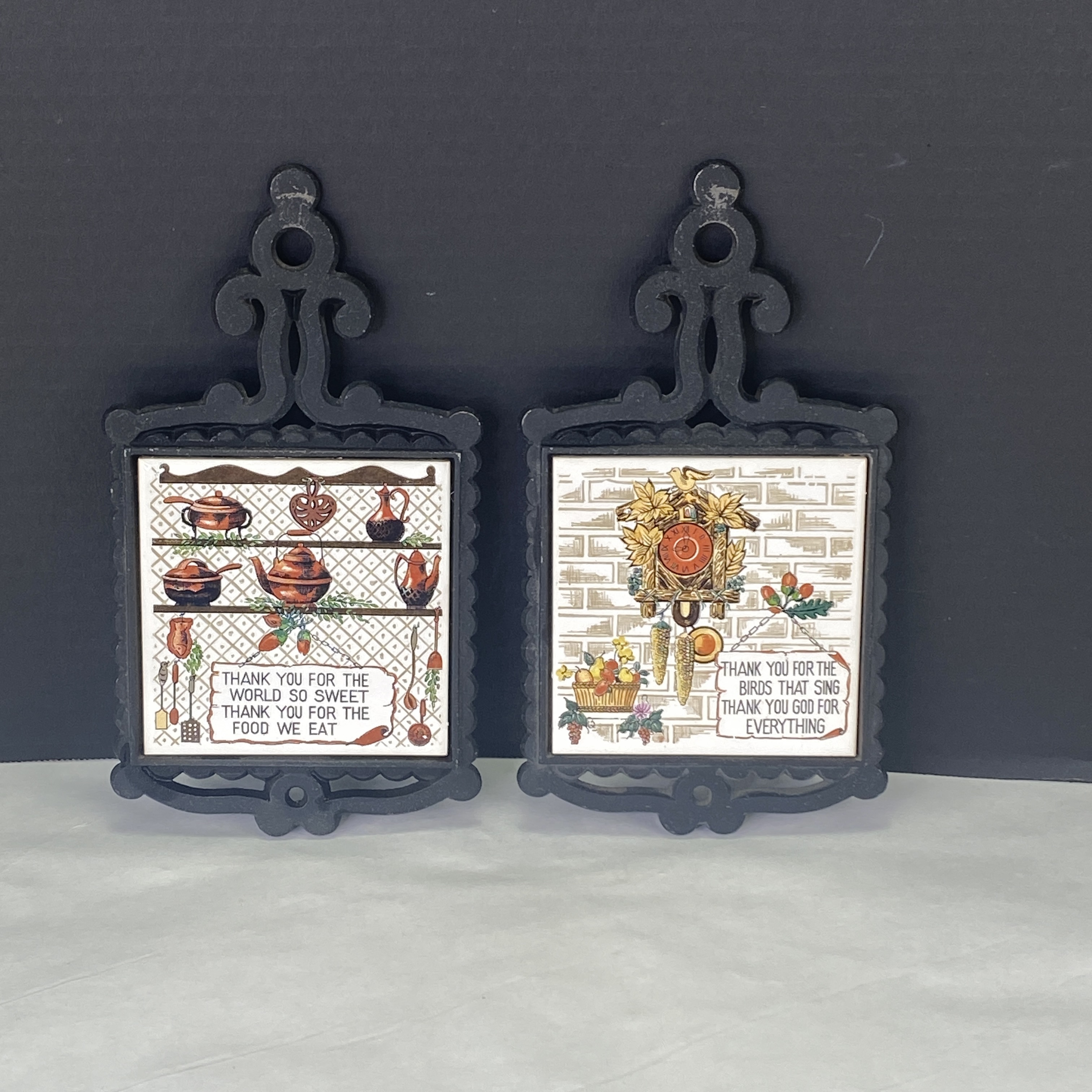 Vintage Cast Iron Metal Tile Wall Trivets Set of 2