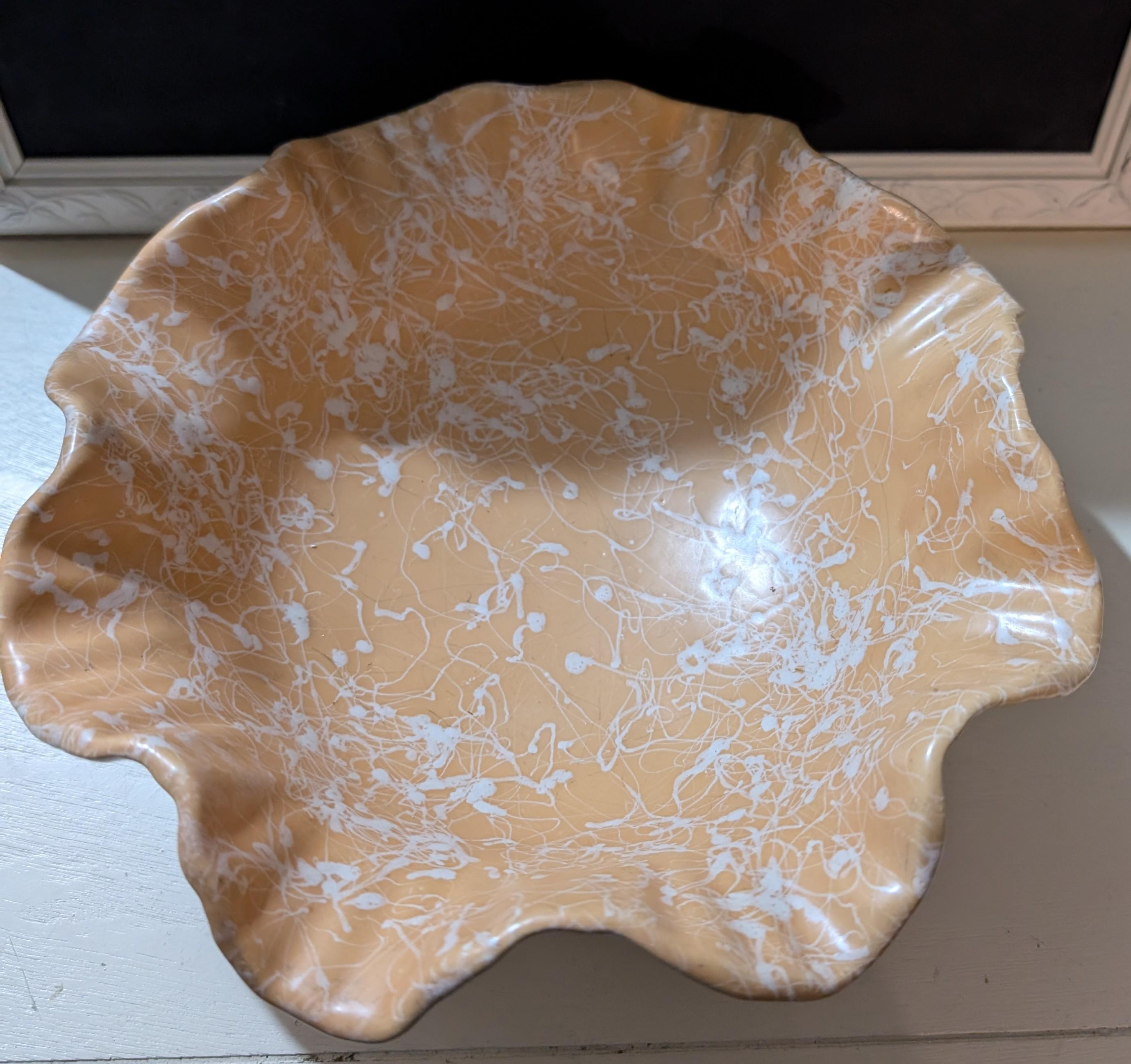 Vintage Shawnee Pottery Peach and White Splatterware Bowl#2503