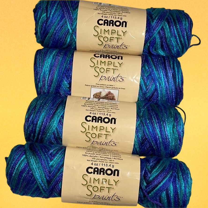 4 Skeins Caron Simply Soft Paints 100% Acrylic Yarn "Oceana" Same Dye ...