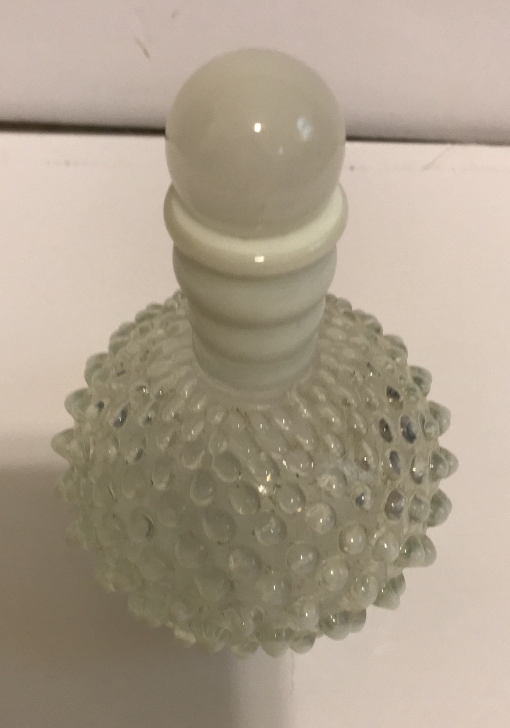 Perfume Bottle with Stopper Moonstone Opalescent Glass Hobnail Fenton