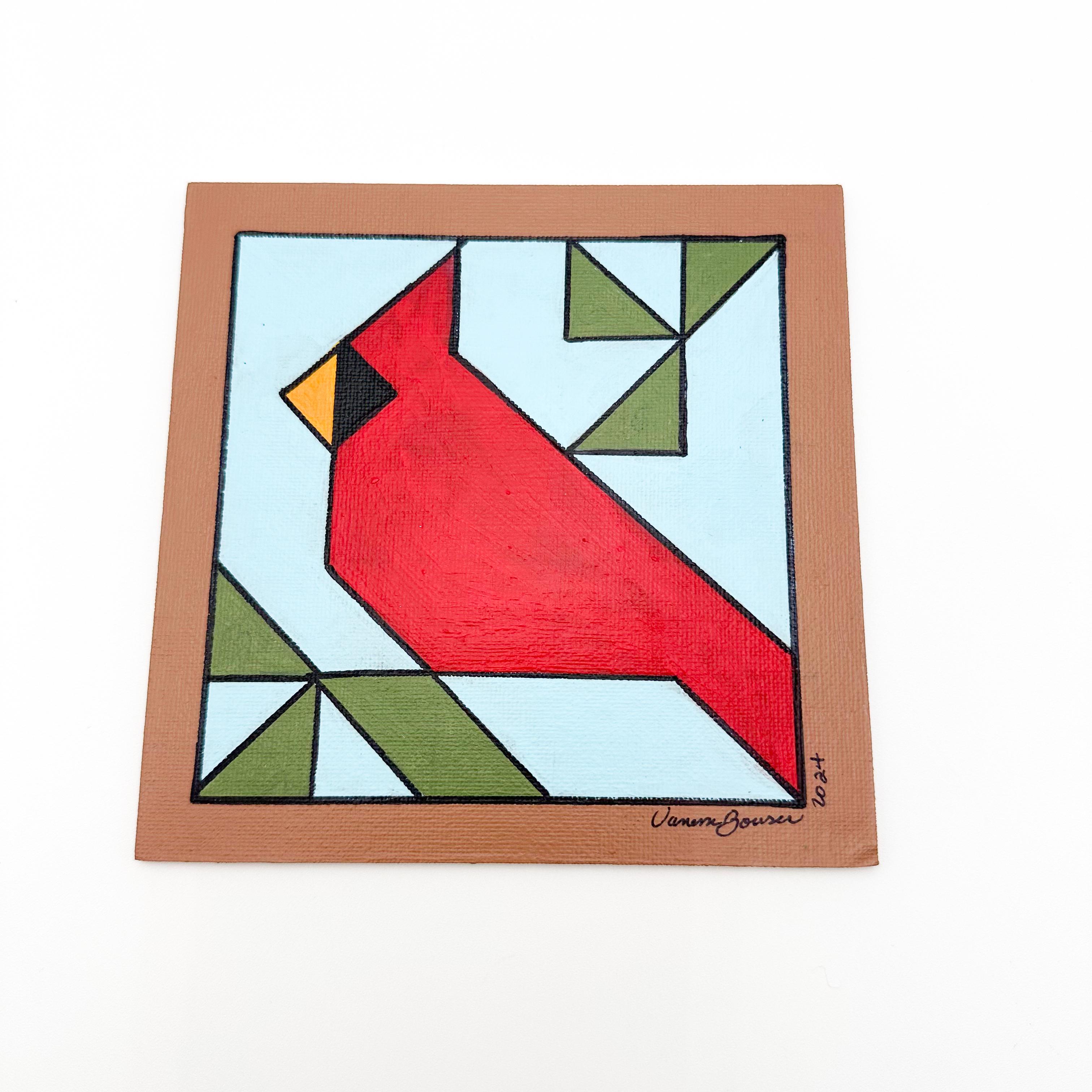 Cardinal Quilt Square Magnet Large 6" Hand Painted