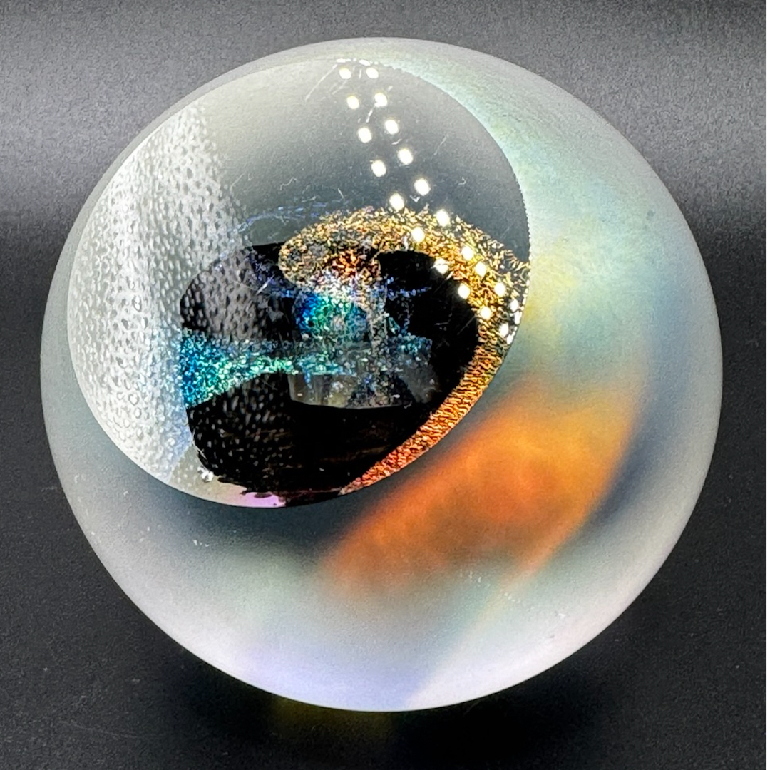 026 Signed Glass Eye Studio Paperweight Black Hole 3 X 3 1/4"
