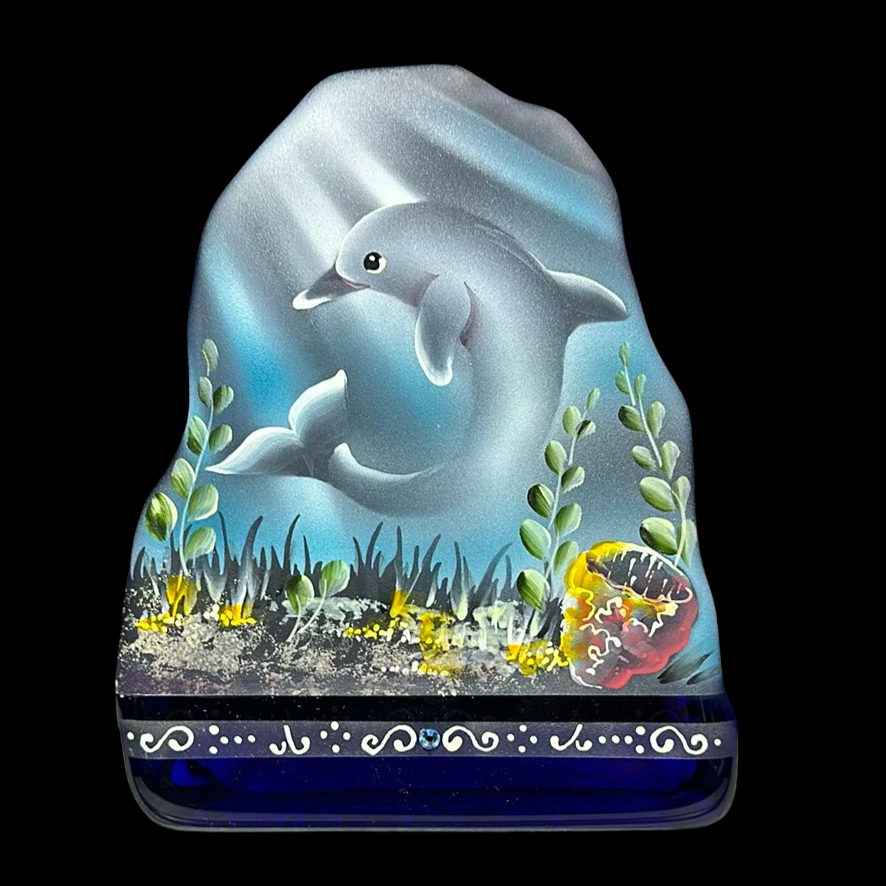 Fenton Dolphin Cobalt Paperweight