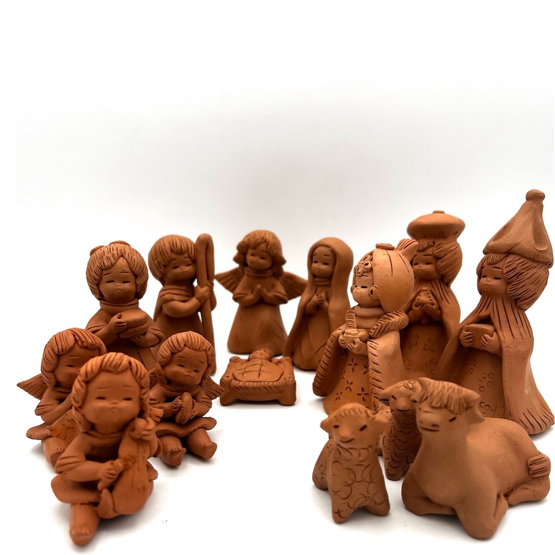 Nativity Set Mini Terra Cotta Clay Christmas 14 pc Mexican Folk Art ...