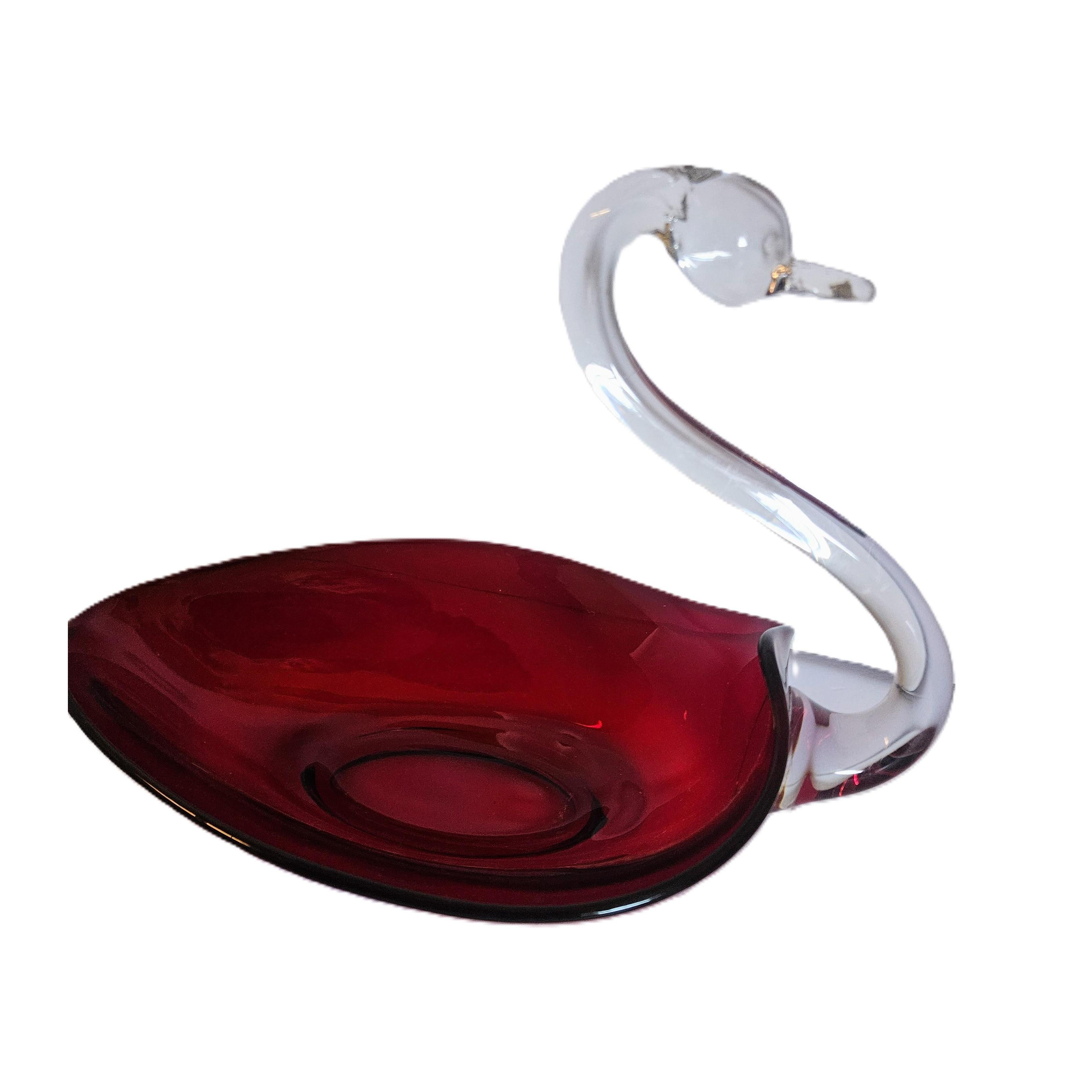 #01 - Vintage Duncan and Miller Ruby and Clear Glass Swan Serving Dish ...
