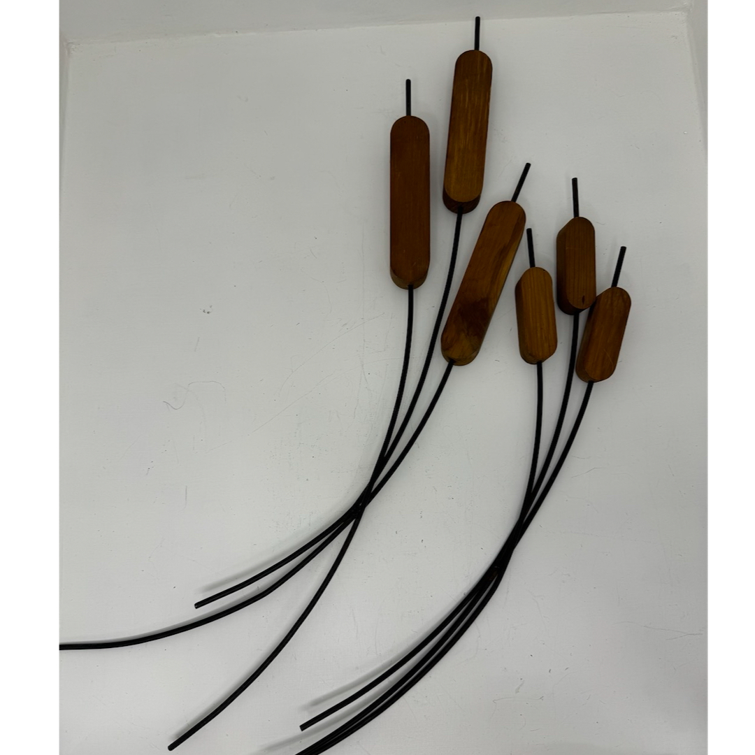 Wooden Cattails Set Of 2 Metal Stems Nature 21” Long Homco
