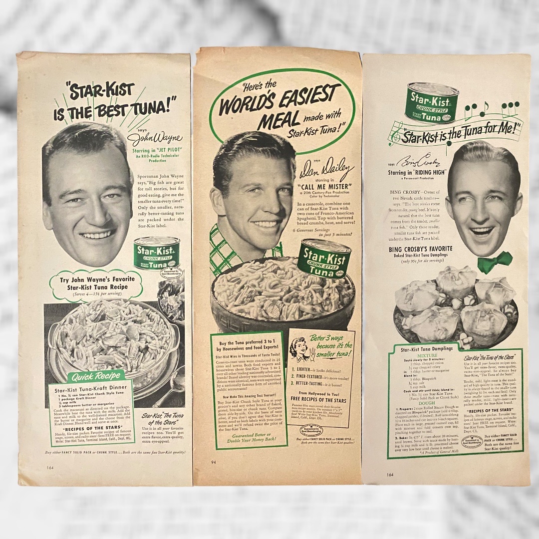 1950s Star-Kist Tuna 1/2 Pg Ads (Set Of 3- John Wayne, Don Dailey, Bing ...