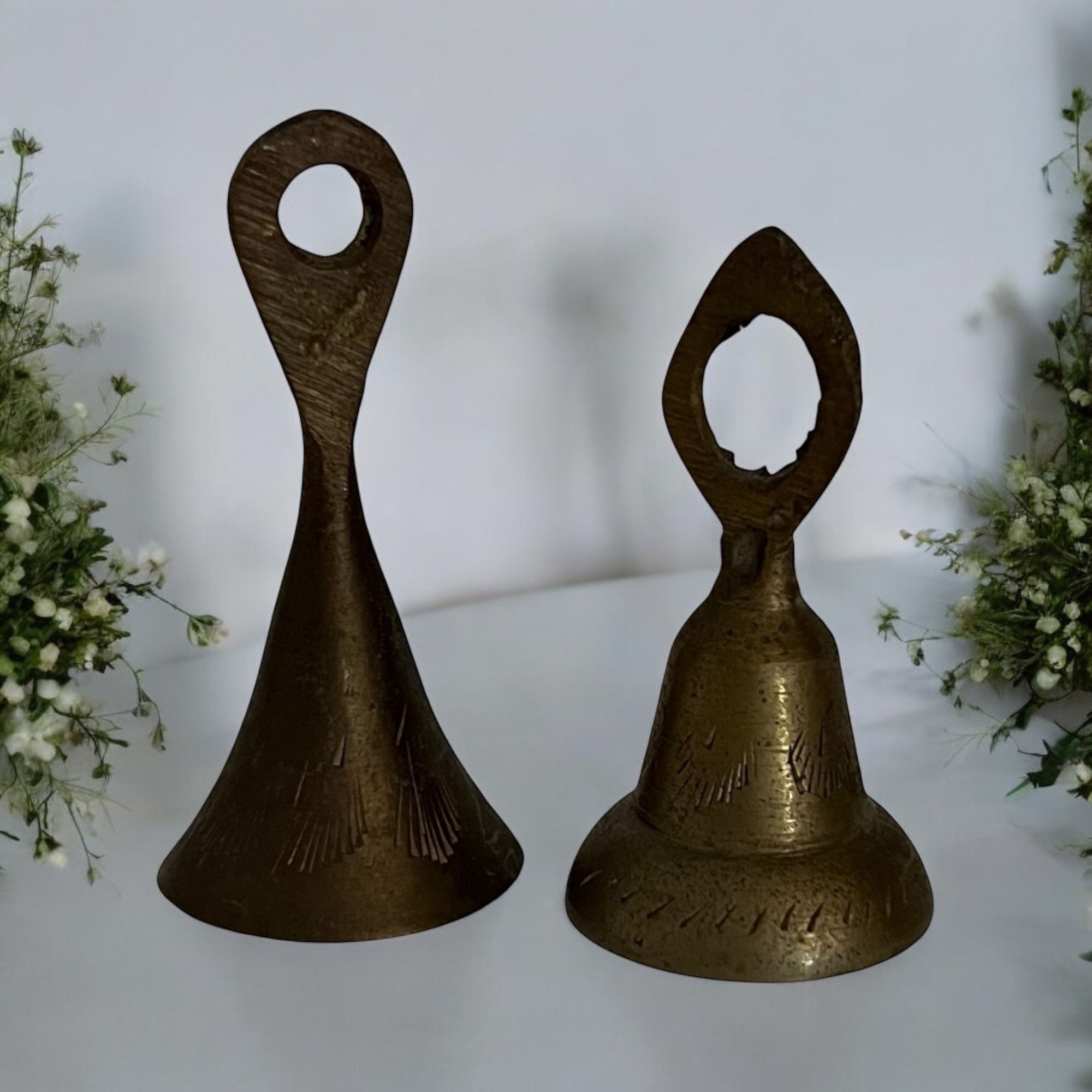 2 Vintage Brass Bells. Made in India. Mini Miniature Decorative Alter ...