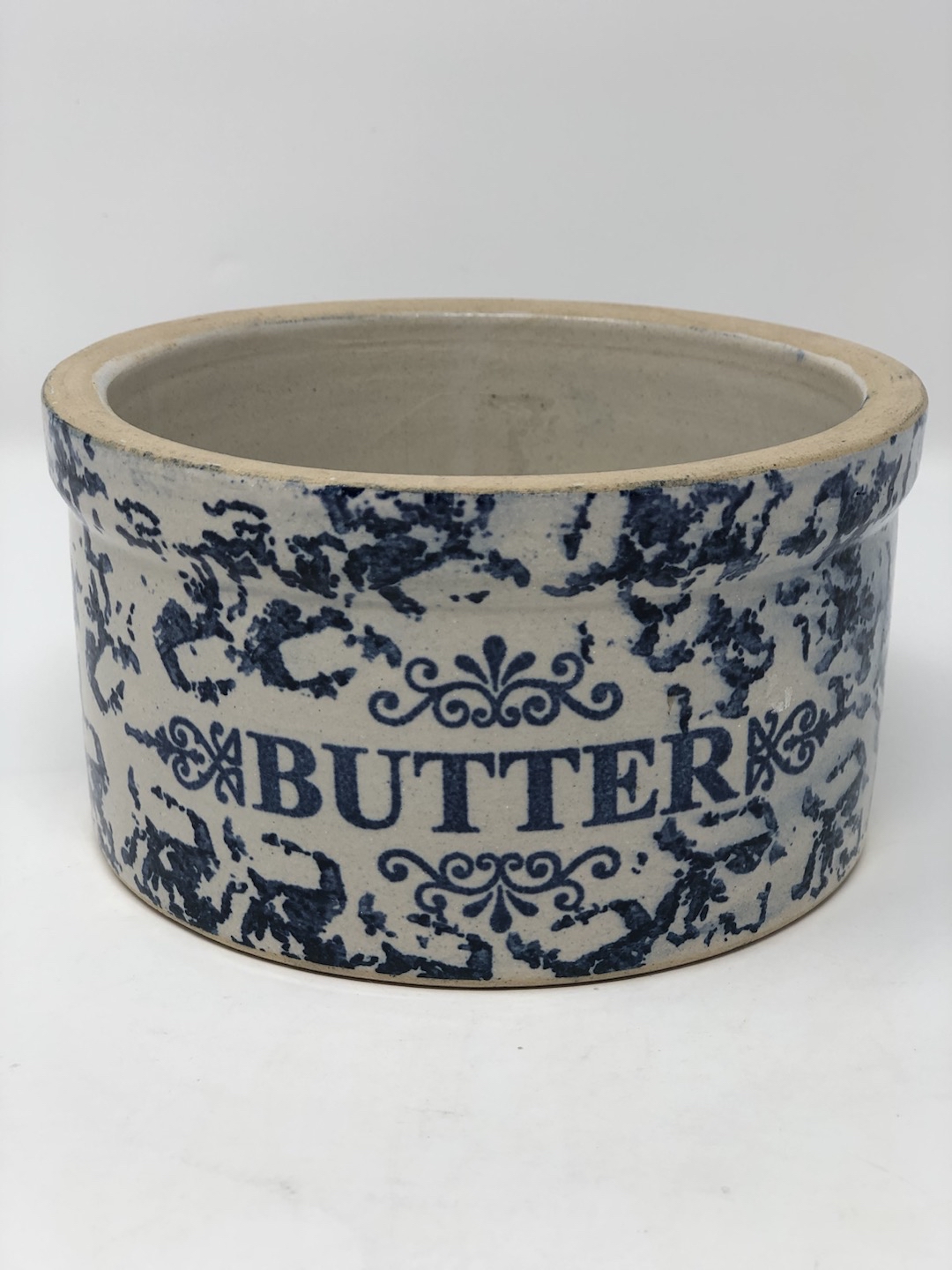 Blue Splatter Butter Crock W A Painter Pottery Works