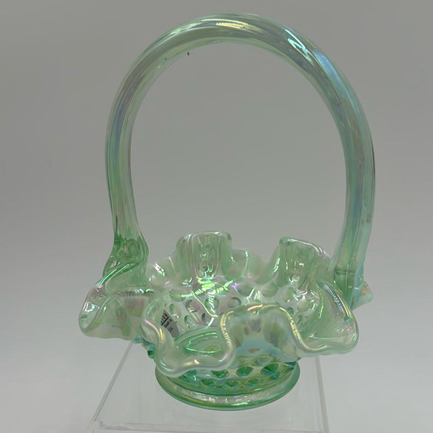 Fenton Hobnail Glass Edged Small Green Has Makers Mark Also Sticker look