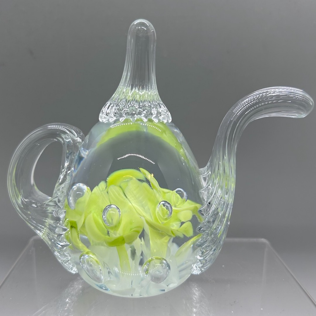 Paperweight - Gibson Teapot With Yellow Trumpet Flowers ️ 4”