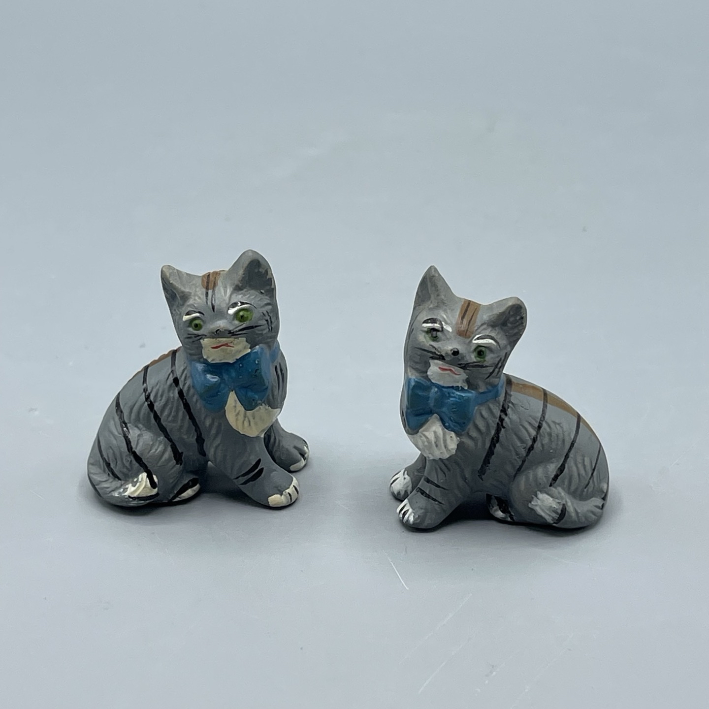 Pair Ceramic Mini Gray Tabby Cats