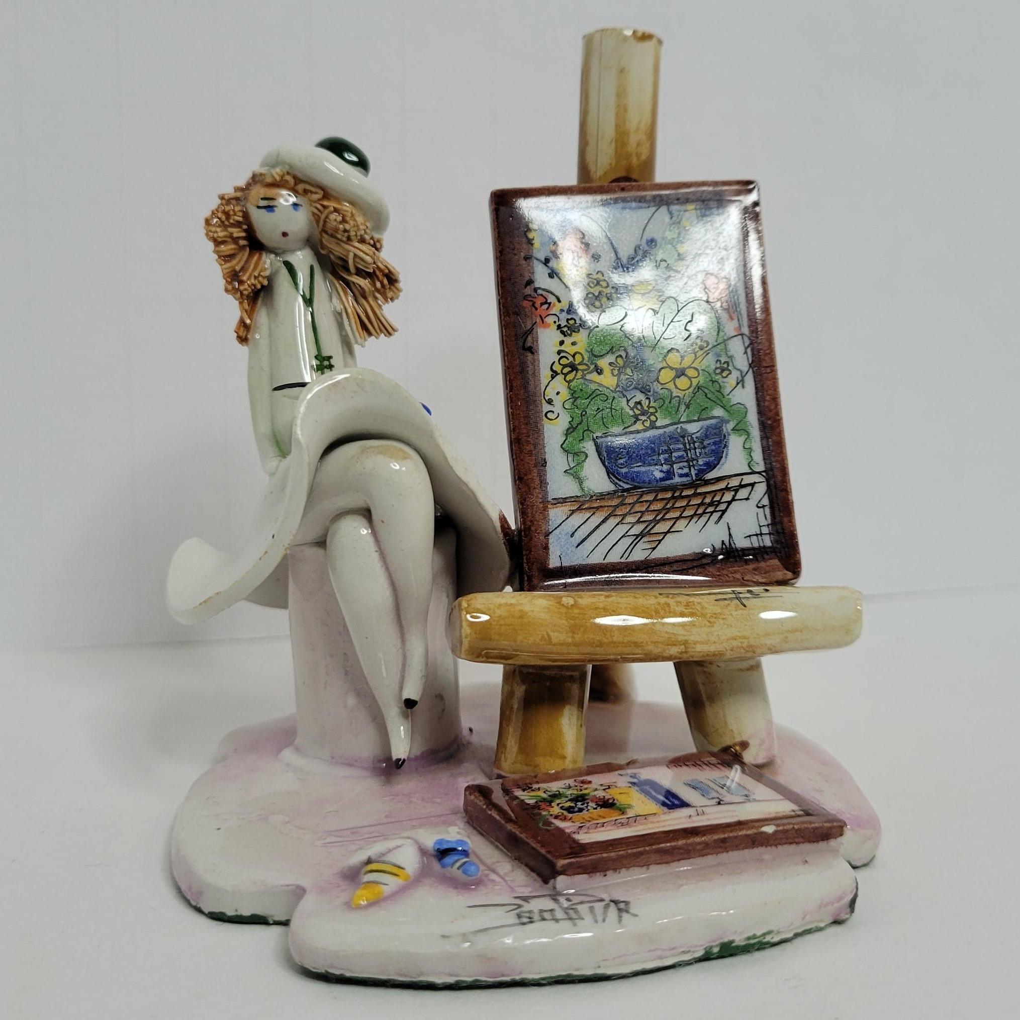 Zampiva Figurine Artist With Paintings Of Flowers, Signed By Artist