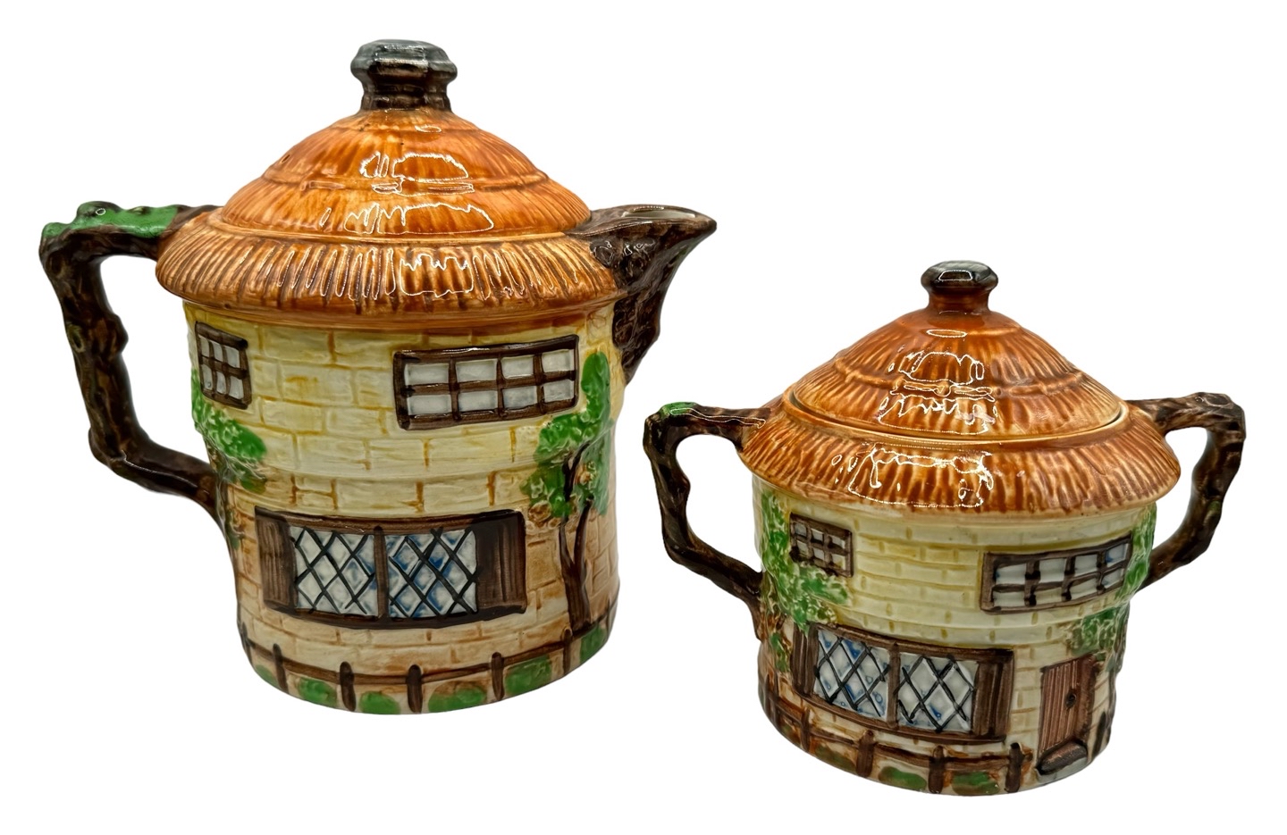 Vintage Beswick Ware Ceramic Cottage Creamer Sugar Set with Lids England