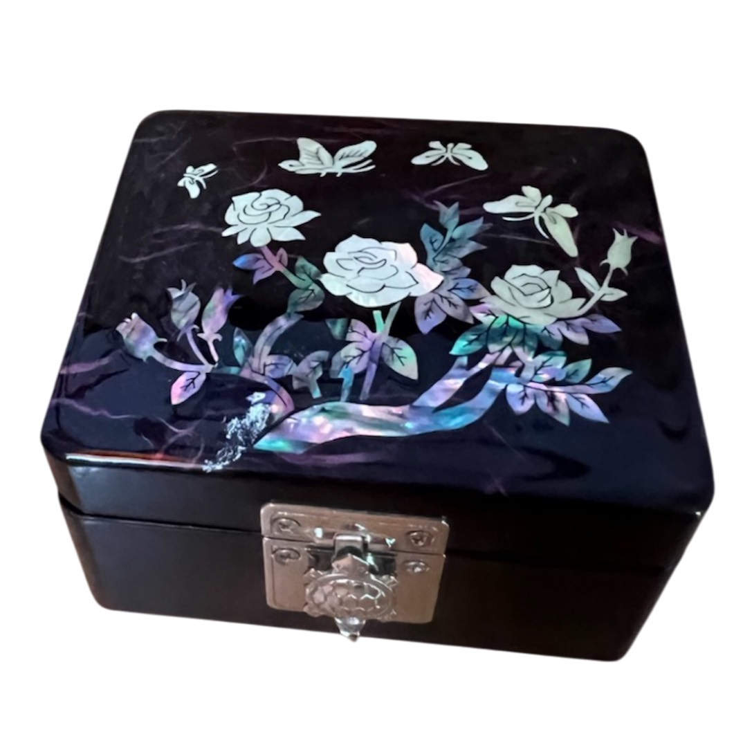 Korean Mother If Pearl Inlay Lacquered Black Jewelry Trinket Box Turtle ...