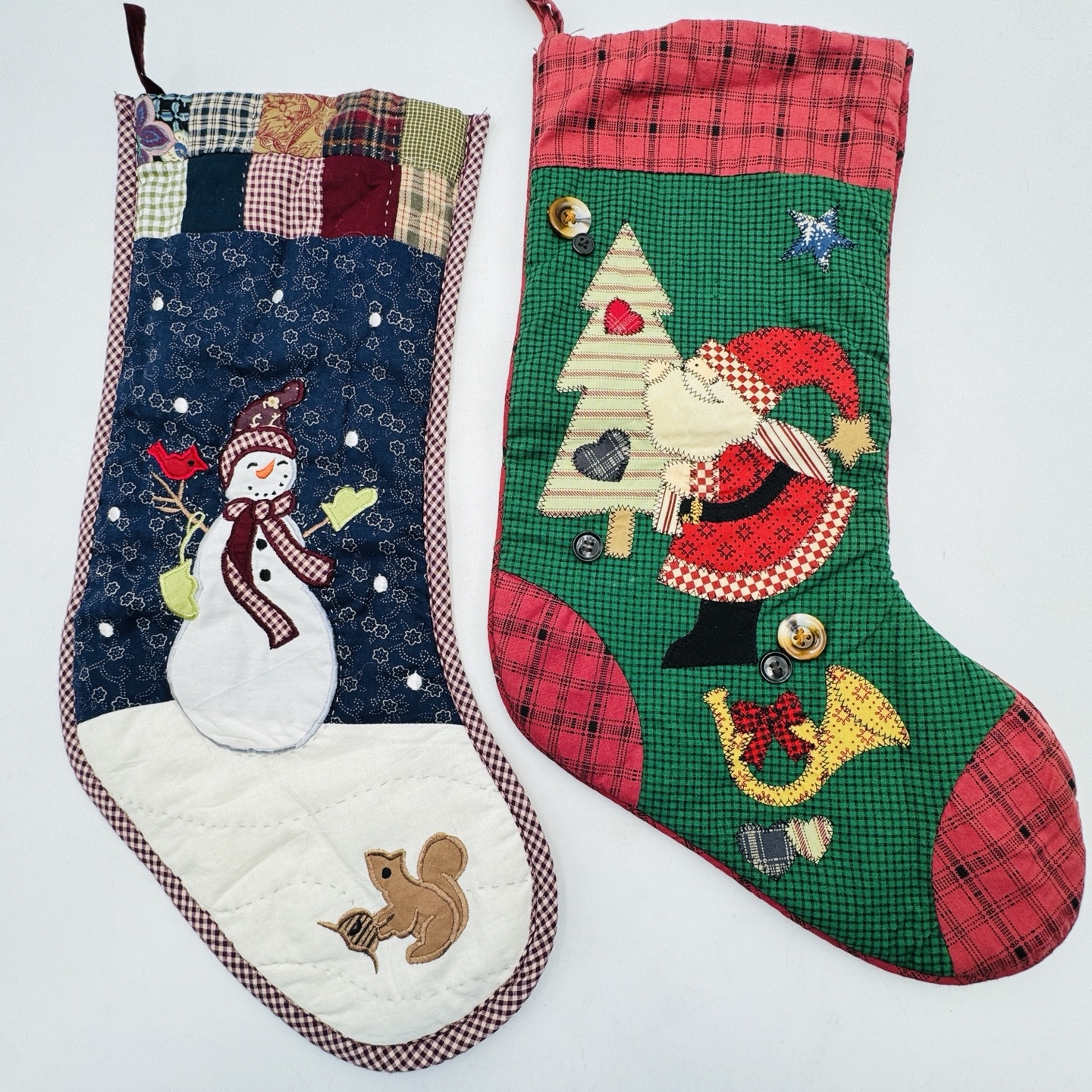 Quilted Christmas Stocking Needle Craft Snowman Santa Embroidered Squirrel