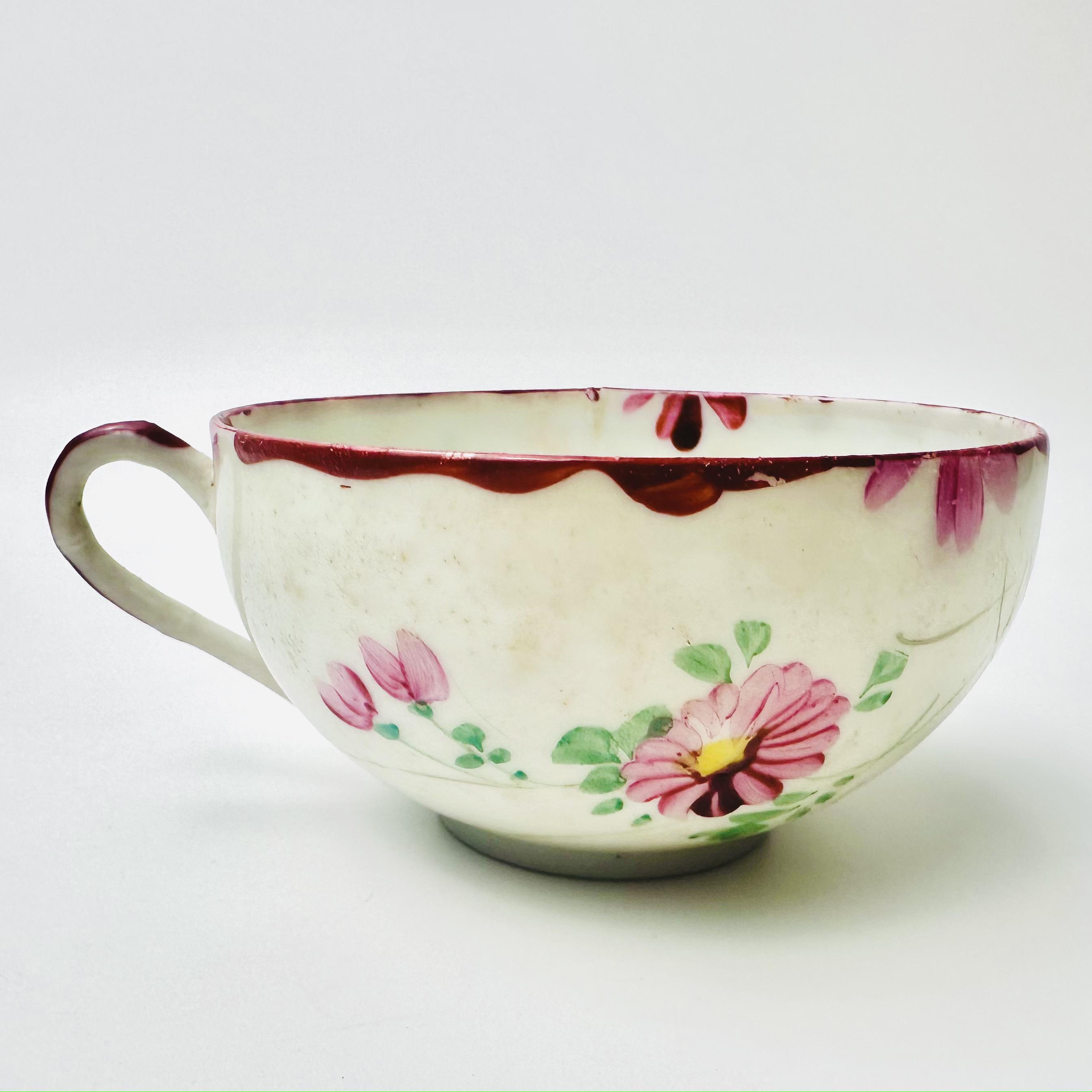 Vintage Delicate Bone China Teacup Hand Painted Pink Flowers Unmarked