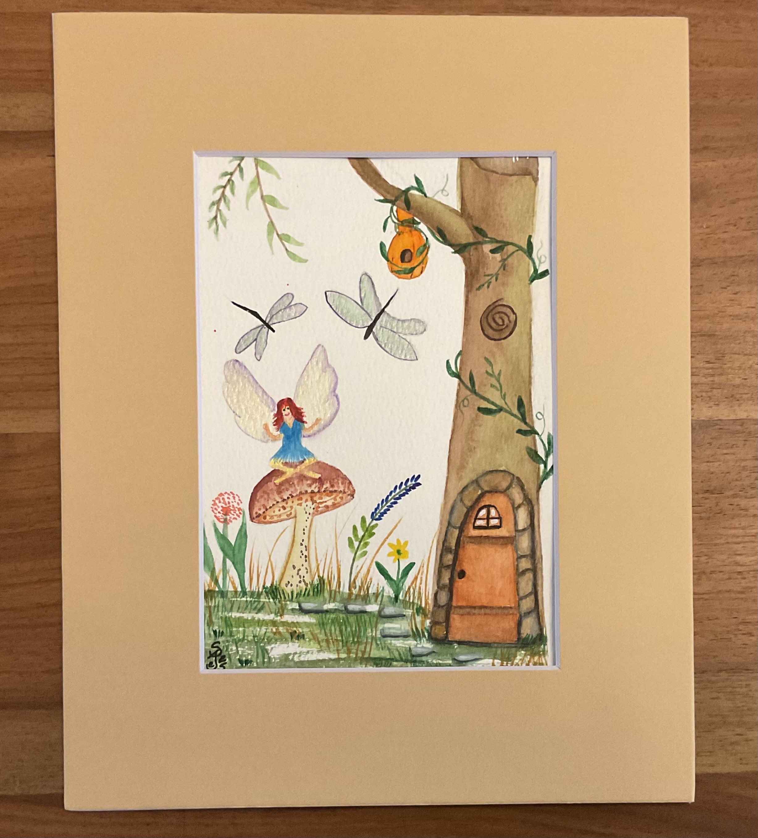 Original 5x7” watercolor fairy I. Her garden on a mushroom with ...