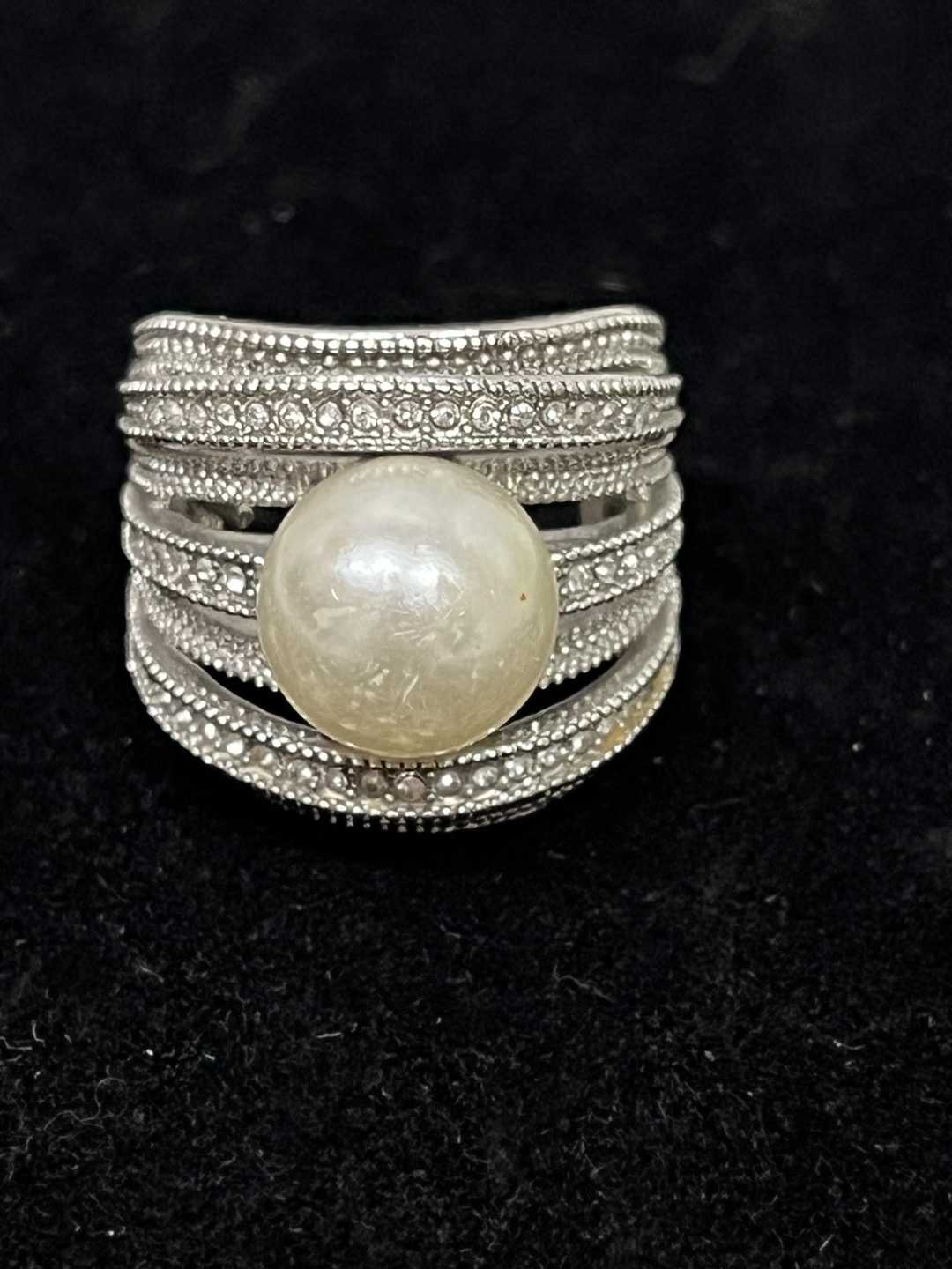Nataliya V Collister NVC CZ & Pearl Solid Sterling Silver 925 Wide Ring