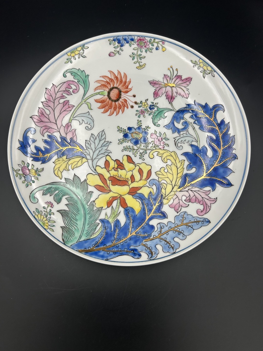 Vintage Chinese Tobacco Leaf Pattern Porcelain Hand Painted Plate