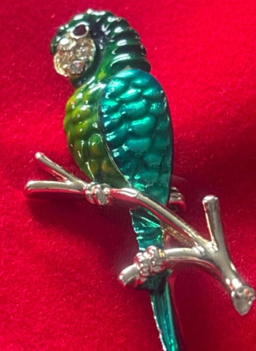 Vintage Enamel & Rhinestone Parrot Brooch