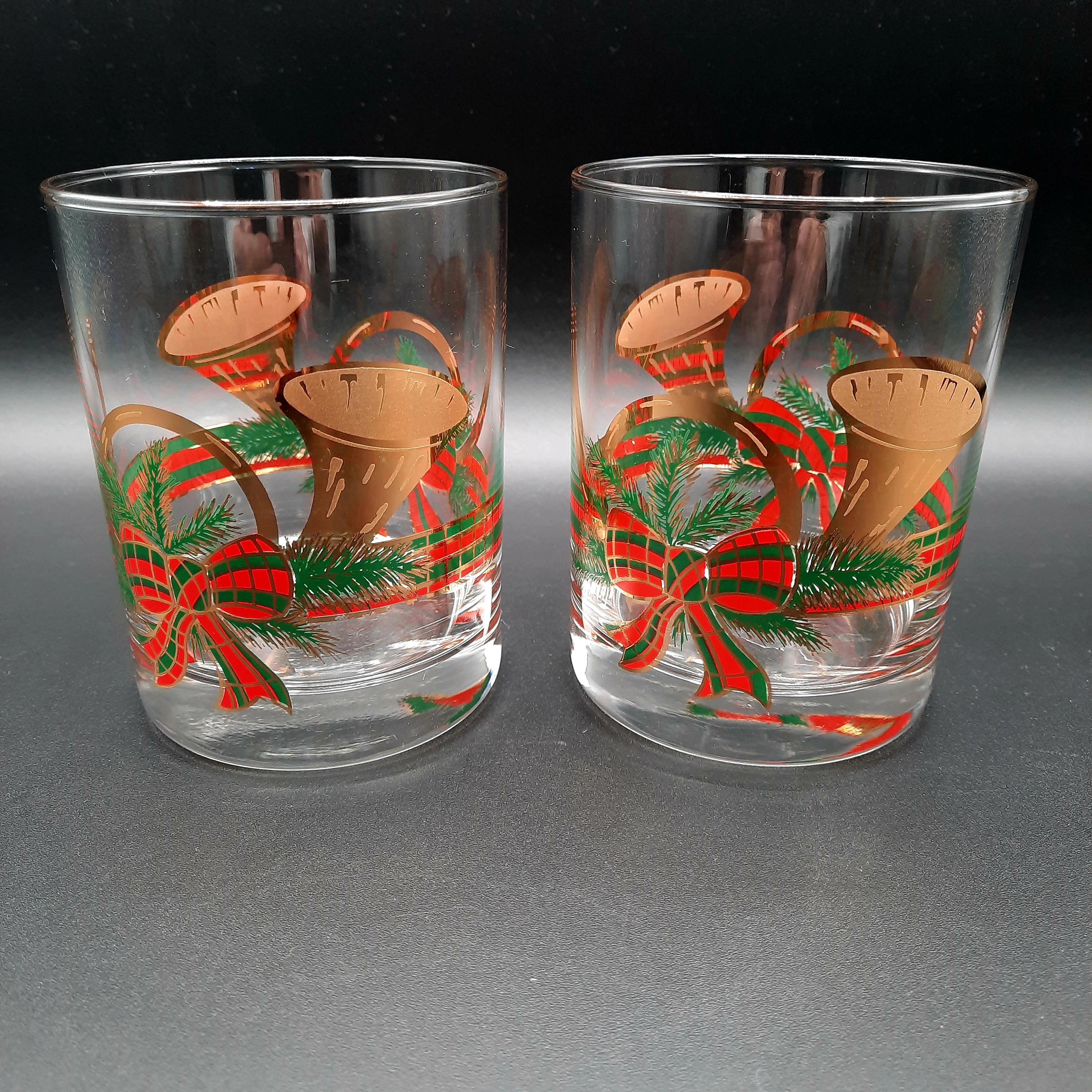 Vintage Culver Christmas Yule Horn Cocktail Glasses Set Of 2 Plaid ...