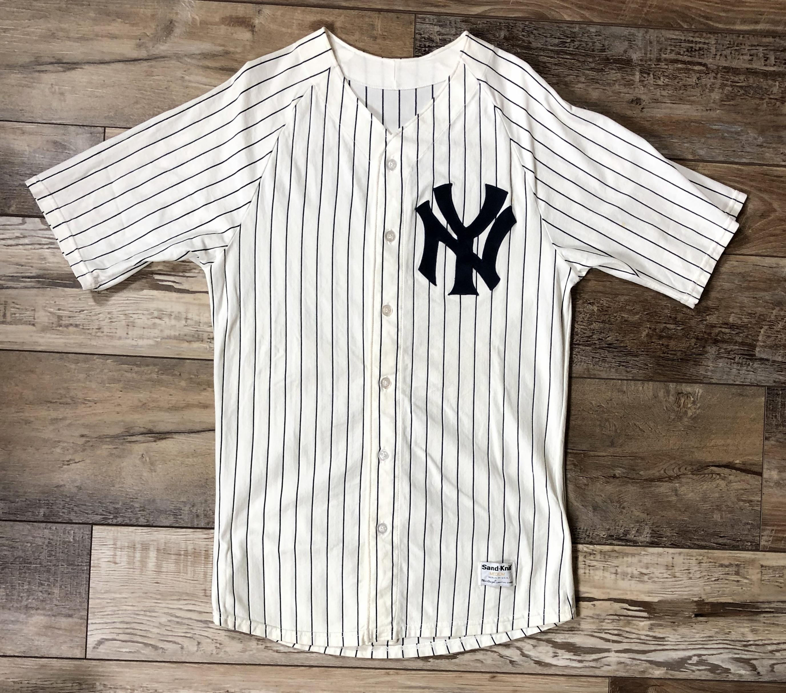 New York Yankees Sand-Knit Jersey White Blue Pinstripes - Vintage Size ...