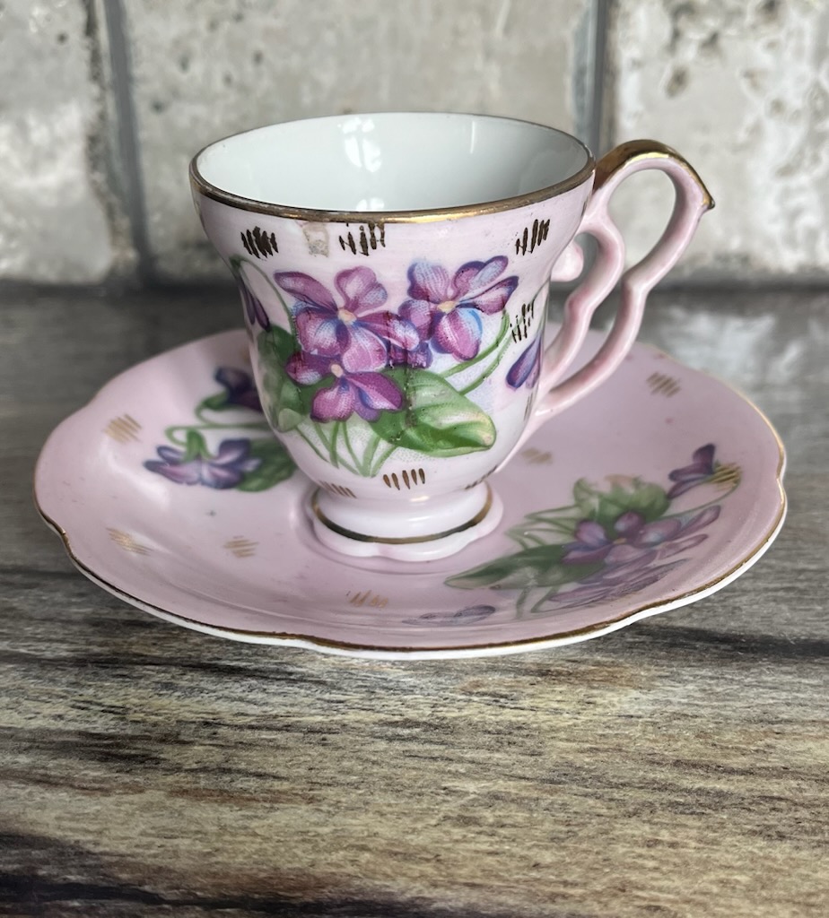 Purple Violet Coffee Tea Cup & Saucer Ann Shaffer
