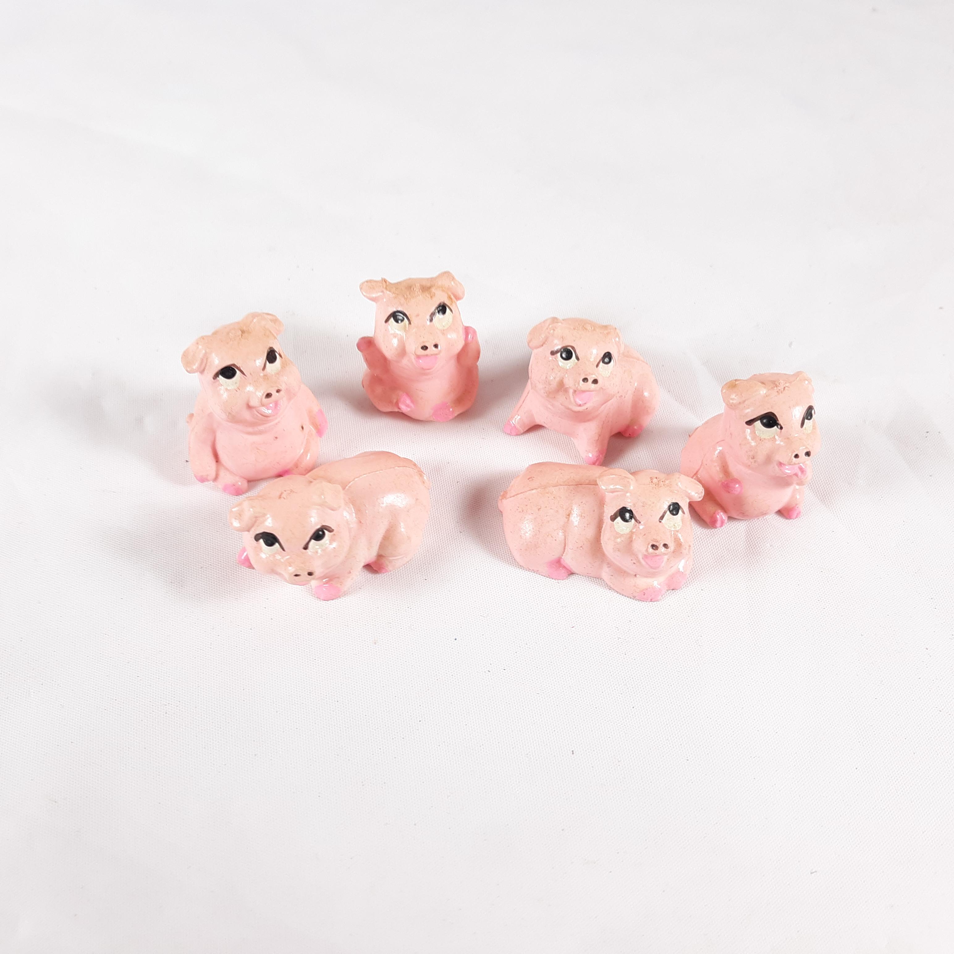 Miniature Pigs Piglets Set of Six Vintage Tiny Pigs Plastic Pink