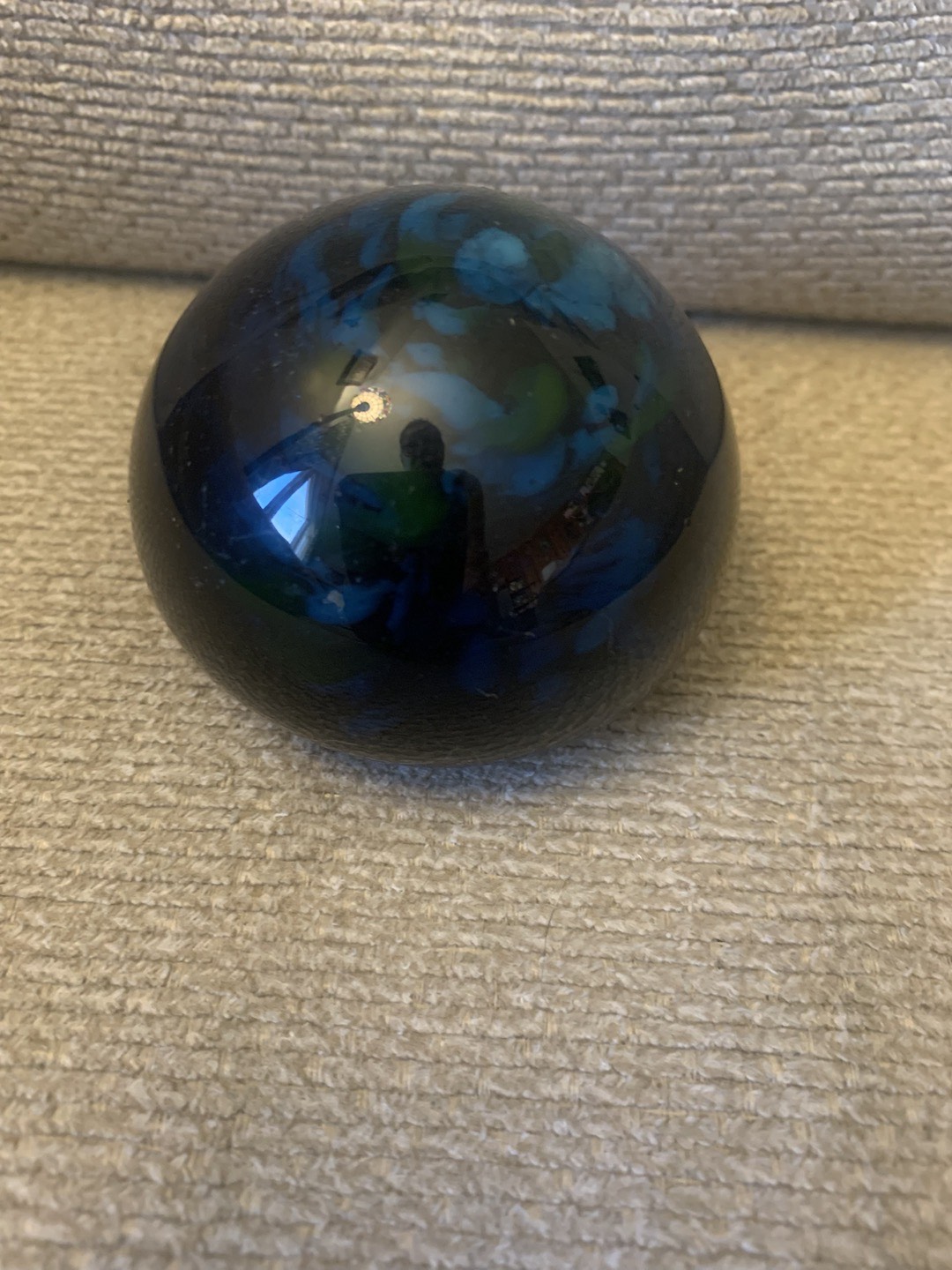 Art Glass Blue Paperweight With Confetti