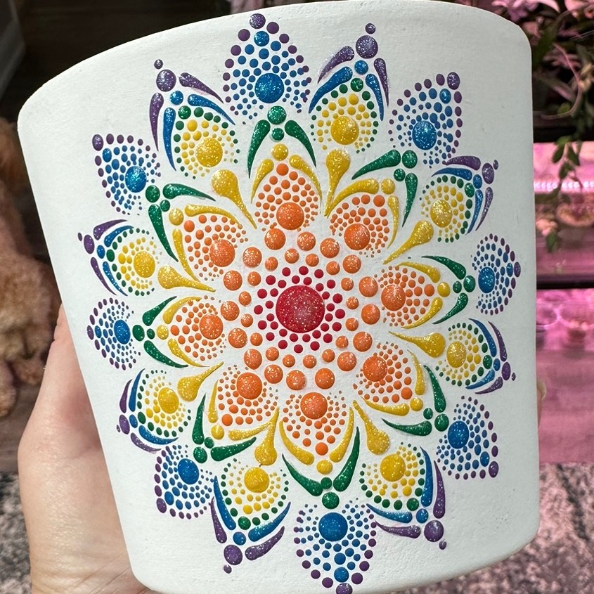 PRE-ORDER 6.7 inch terracotta pot (6.7 x 5.5) white/ rainbow