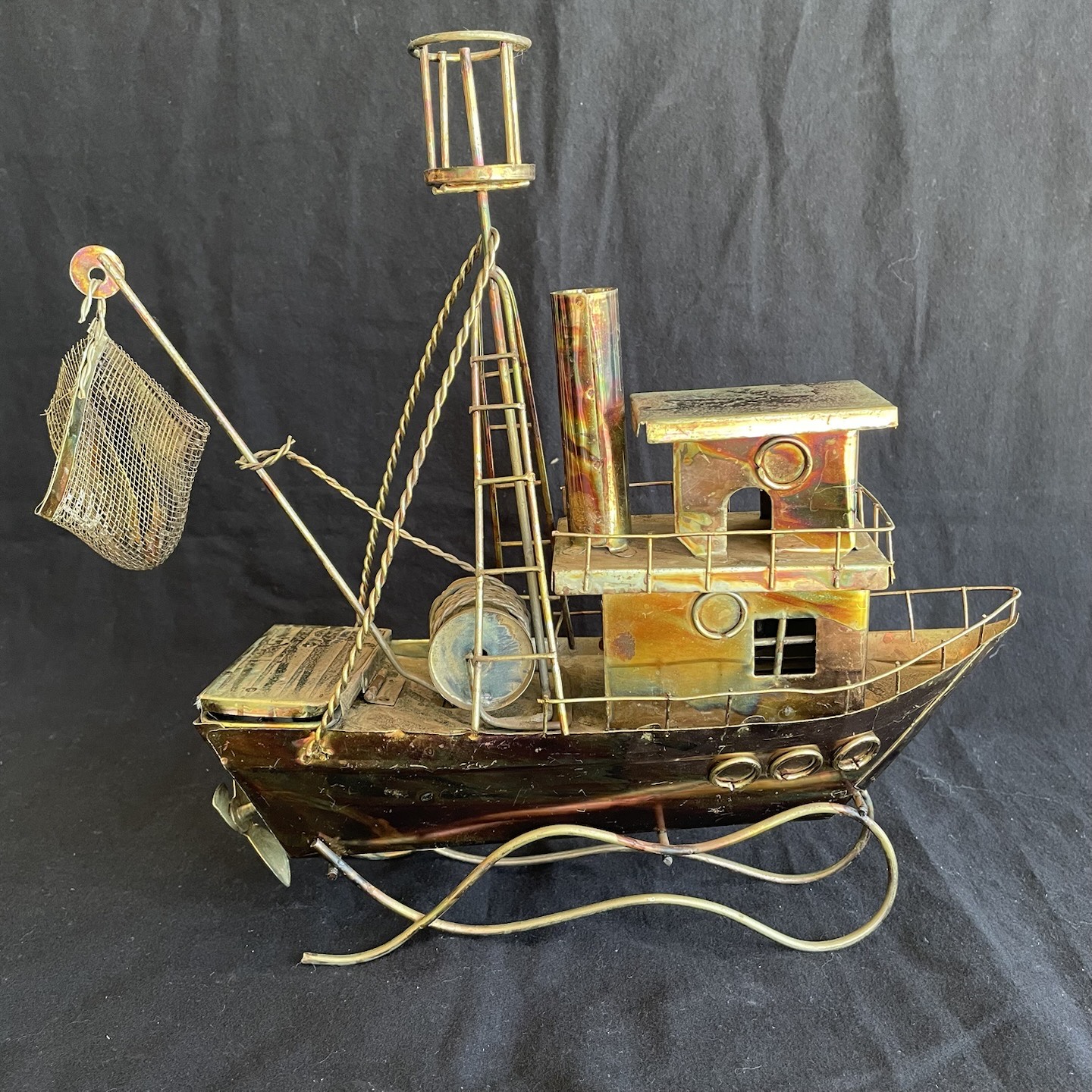 Vintage Metal Fishing Boat Music Box