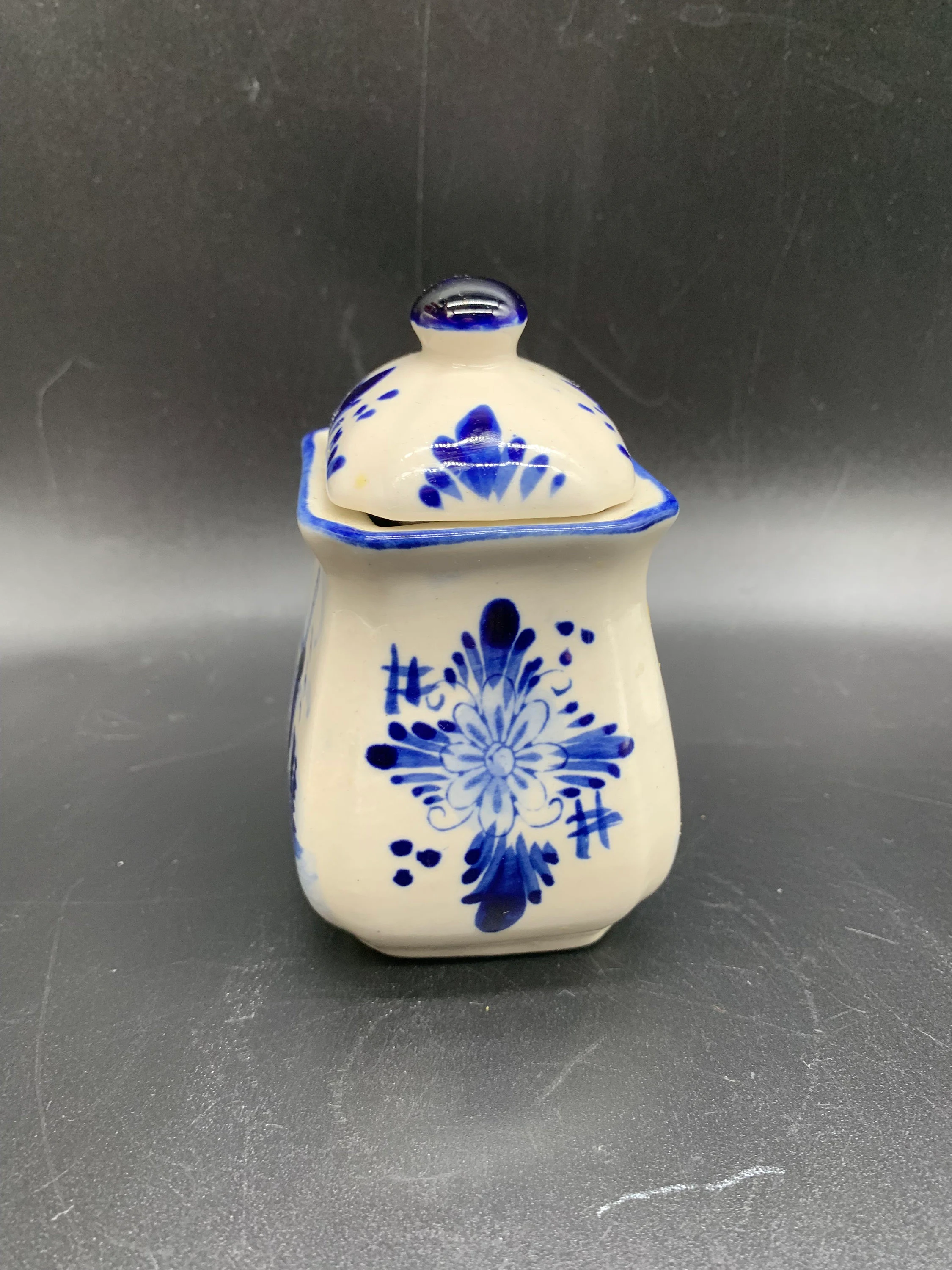 Antique Delft Blue Souvenir Small Jam Pot With Lid Blue White Hand Painted