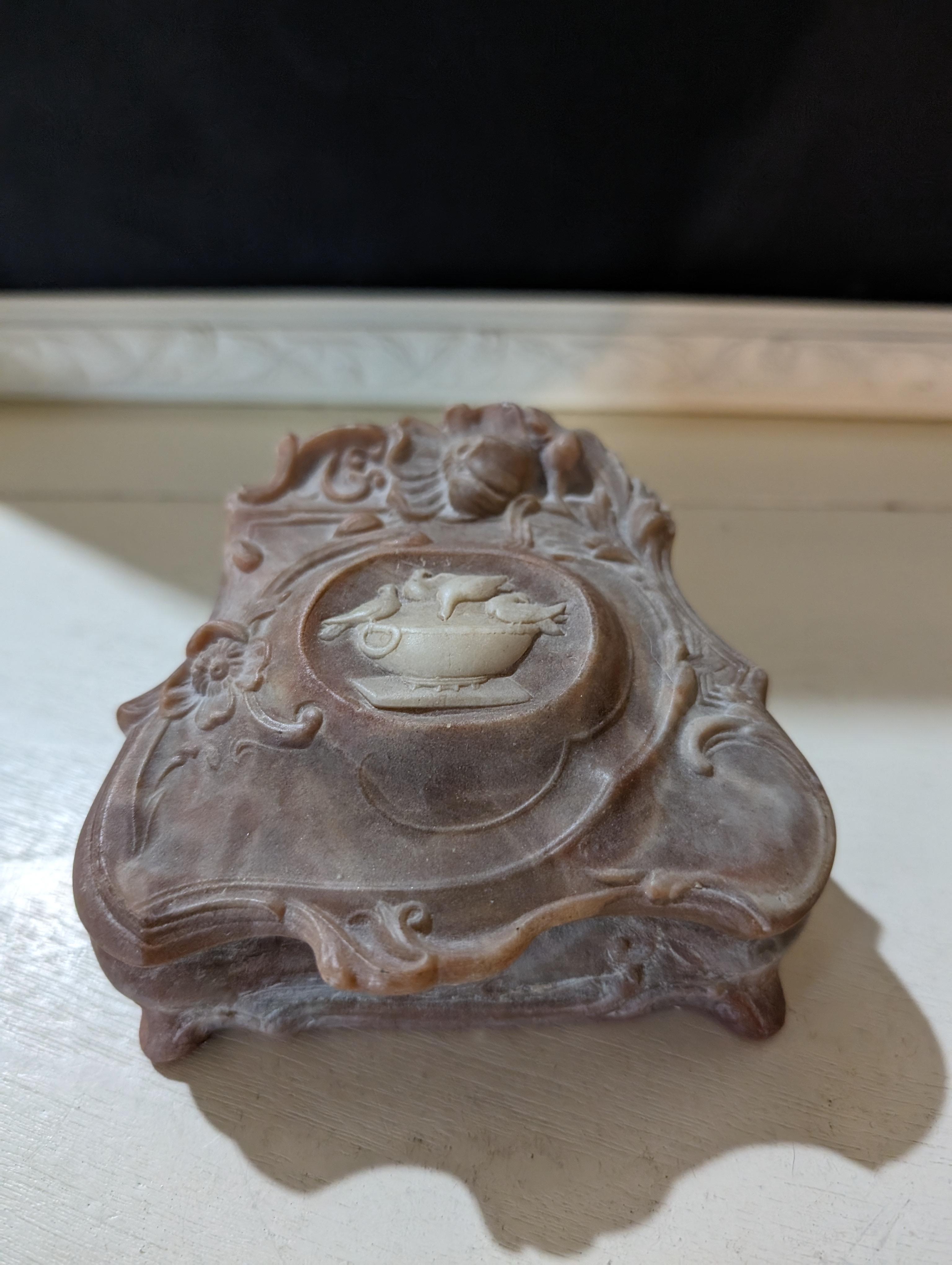 Vintage Cowell And Hubbard Incolay Stone Trinket Box With Cameo Bird ...