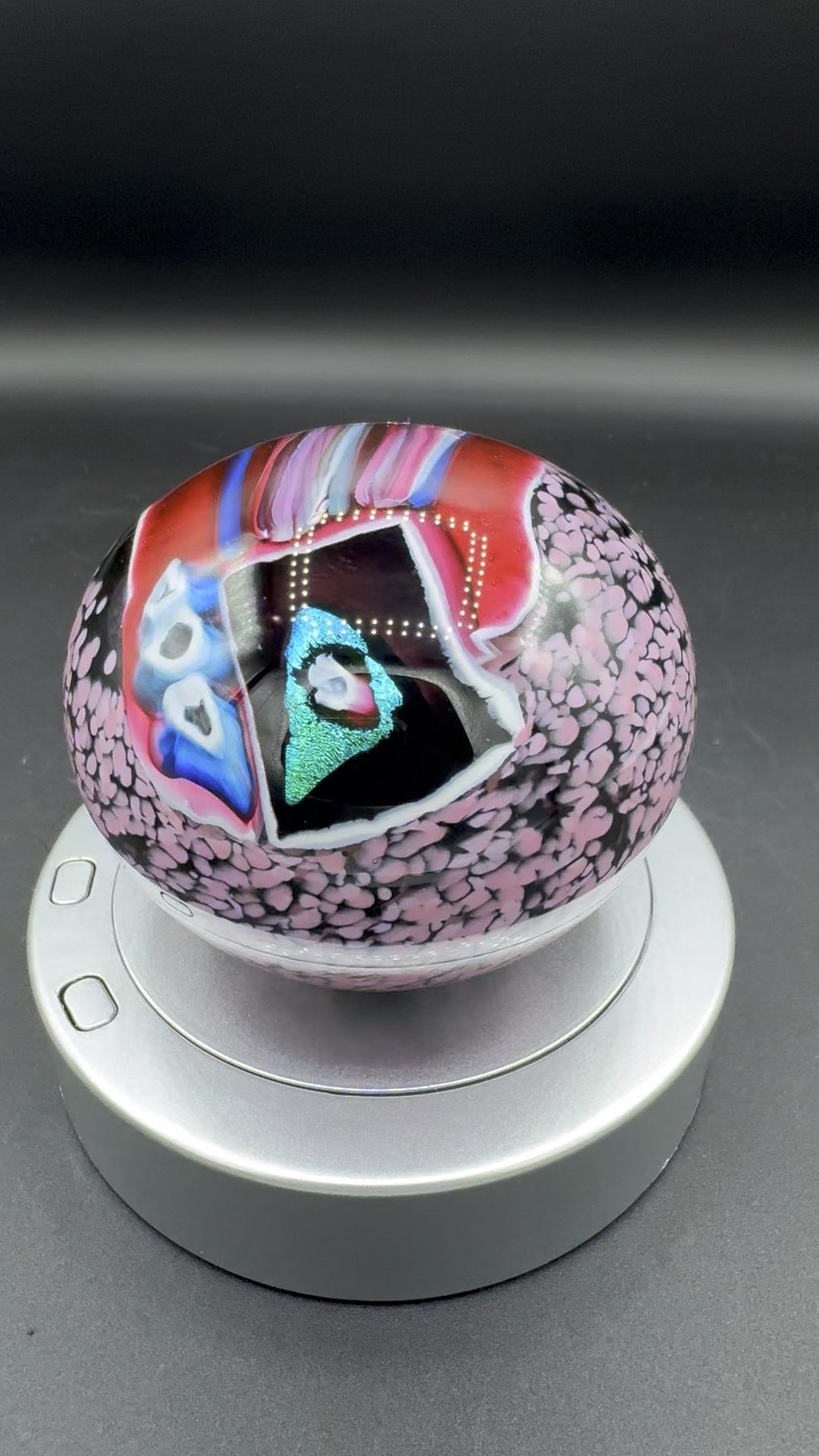 1996 Peter Patterson Pink Spatter Dichroic Stretched Cane Abstract ...