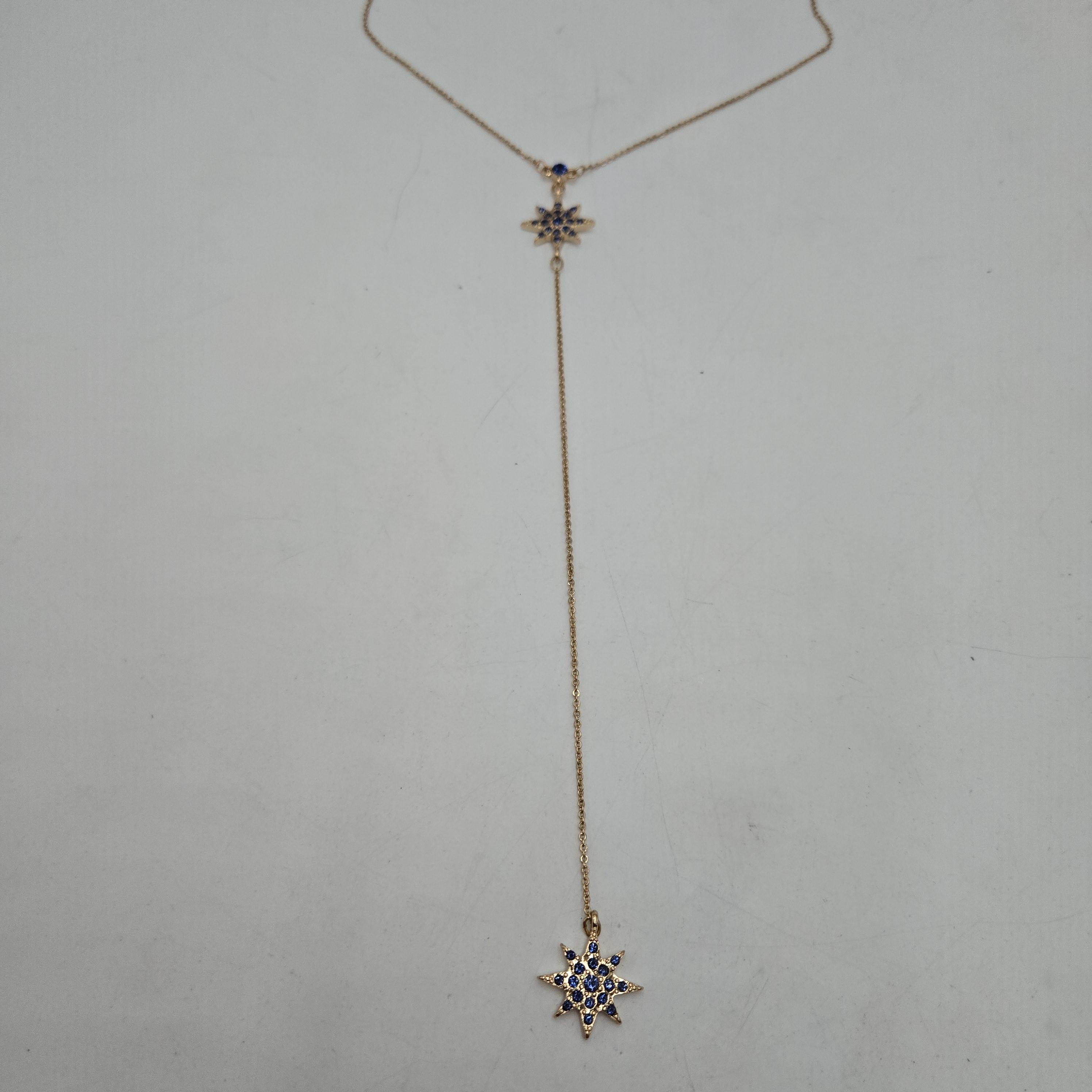 Blue Rhinestone Gold-Tone Double Sun Star Starburst Choker Dangle ...