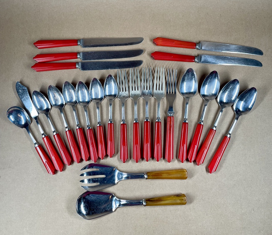 PERMA-BRITE Bakelite Handle Stainless Flatware Dinnerware Cherry Red ...