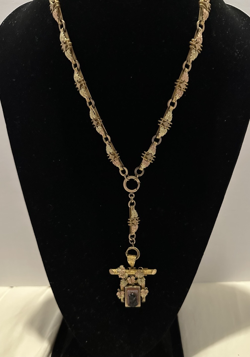 Antique Victorian Book Chain Necklace w/ Pendant Locket Cameo Mourning