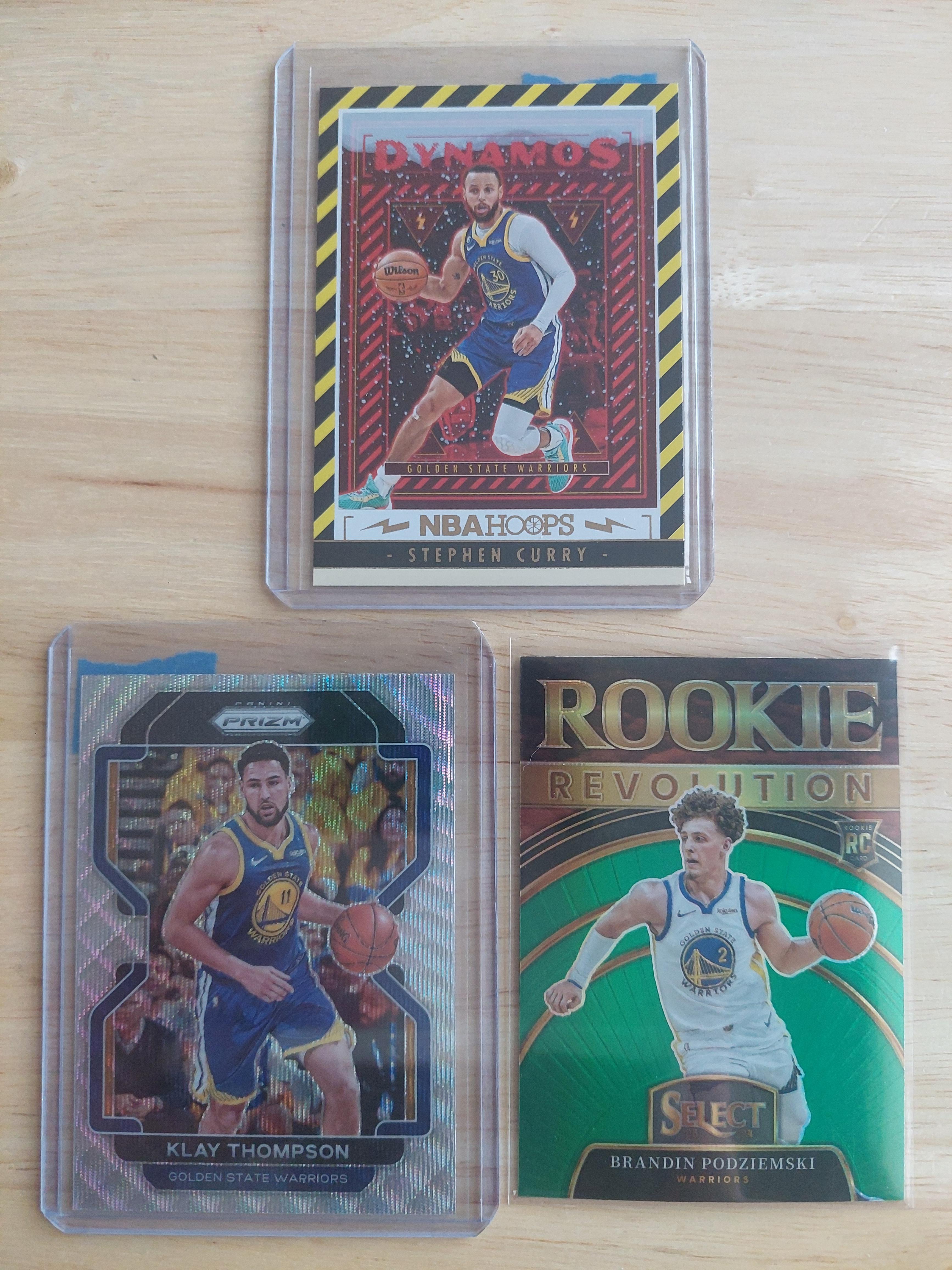 3 Golden State Warriors cards. Steph Curry, Klay Thompson, Brandin ...