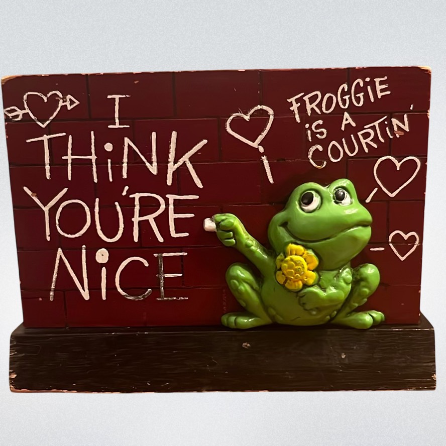 Vintage 1970s Frog Wood Desk Plaque “I Think You’re Nice” 3.75” Tall x ...
