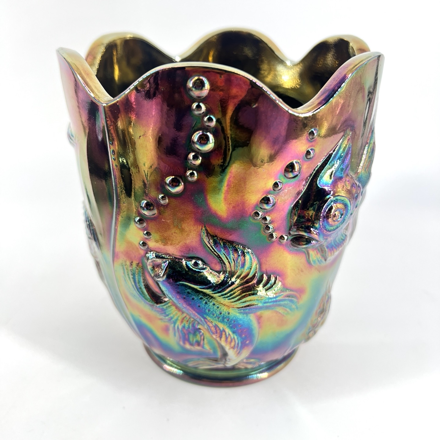Fenton Atlantis Fish Koi Carnival Glass Vase