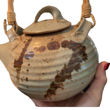 Pottery Teapot With Bamboo Handle