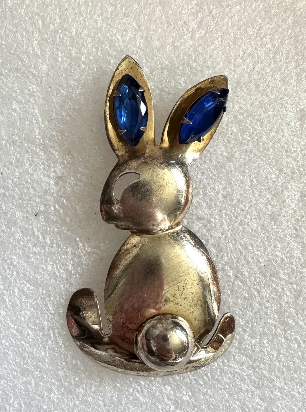 Vintage Sterling Silver Bunny Rabbit Pin w/ Blue Rhinestones