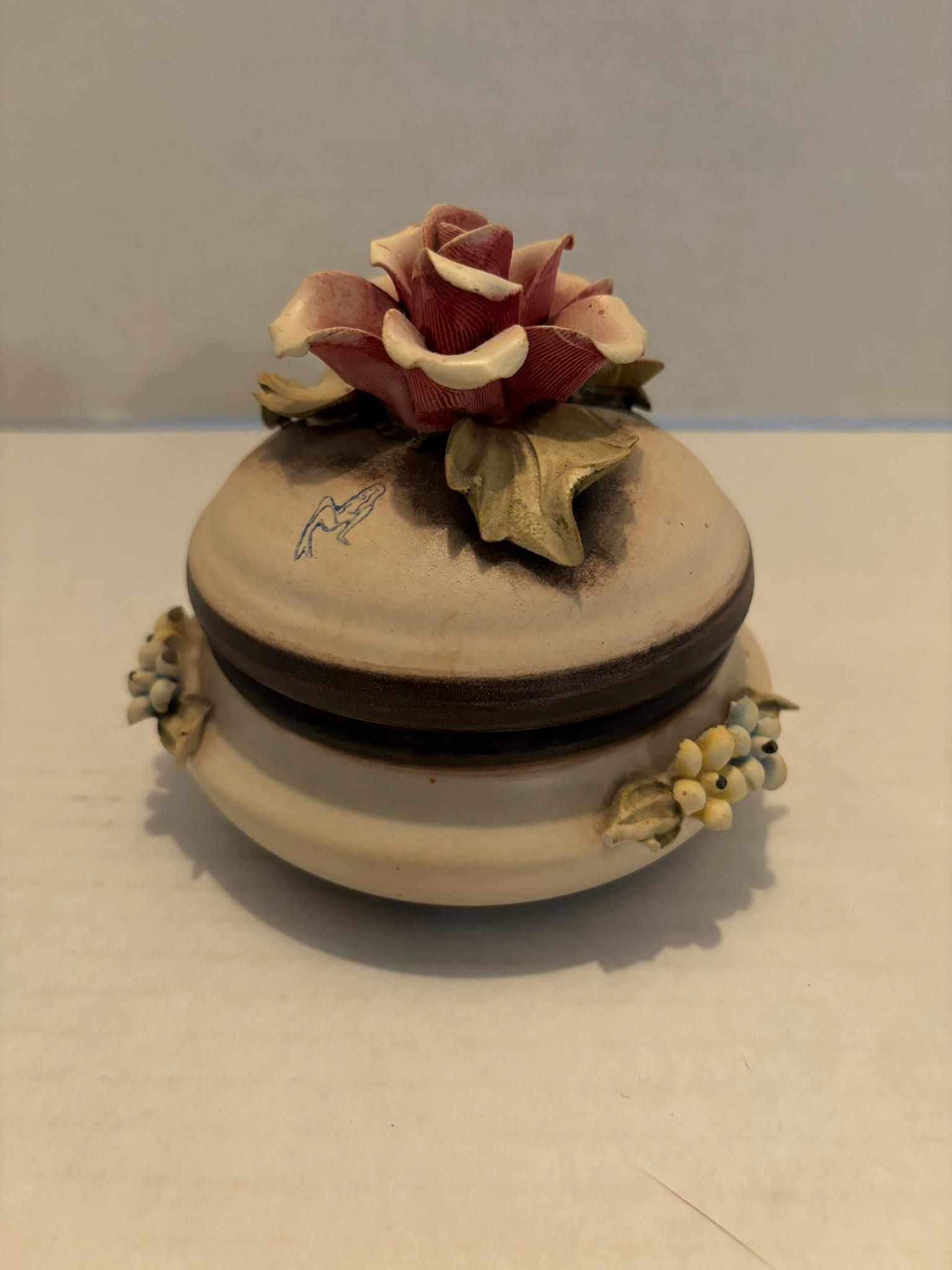 Vintage Capodimonte Floral Trinket Box Made in Italy Porcelain Round ...