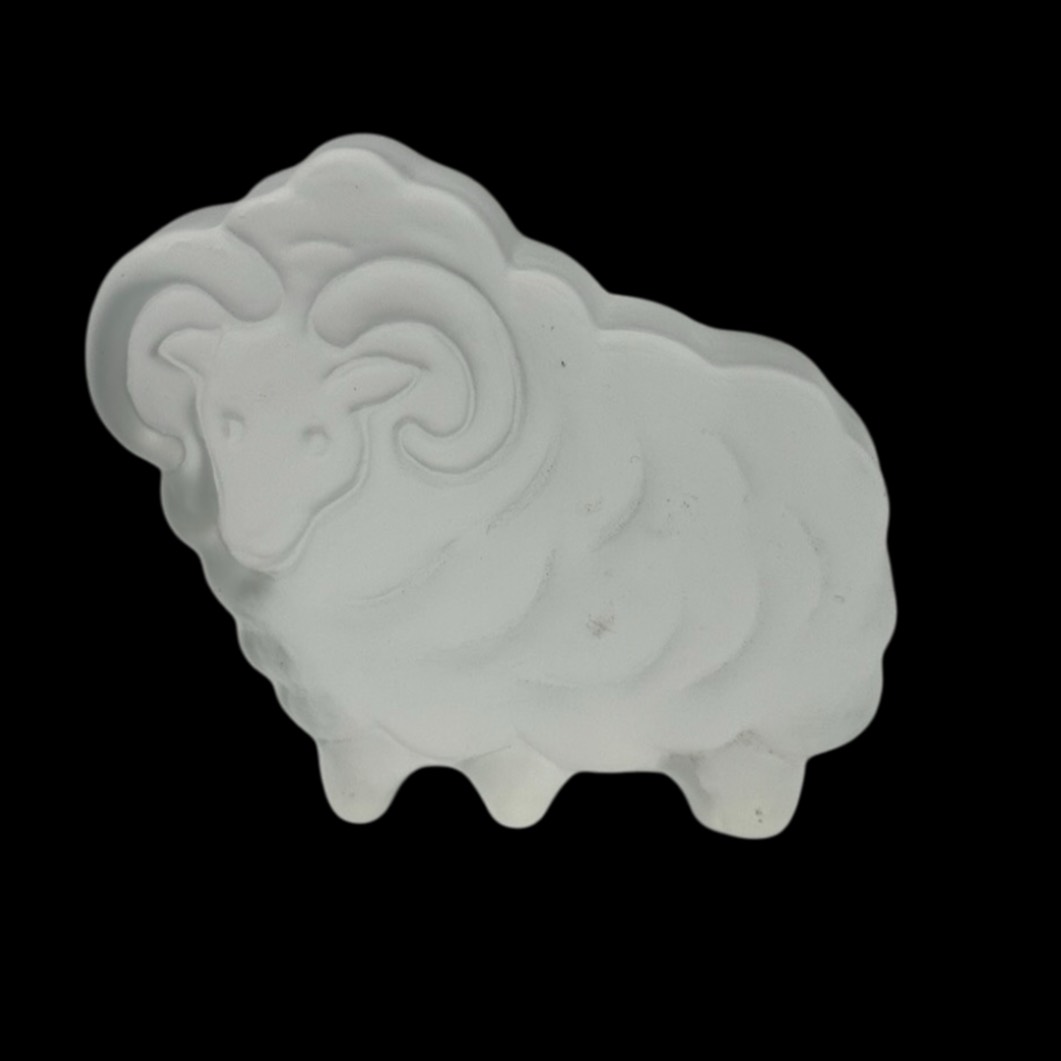 Horned Sheep Frosted Glass Paperweight 4 X 3"