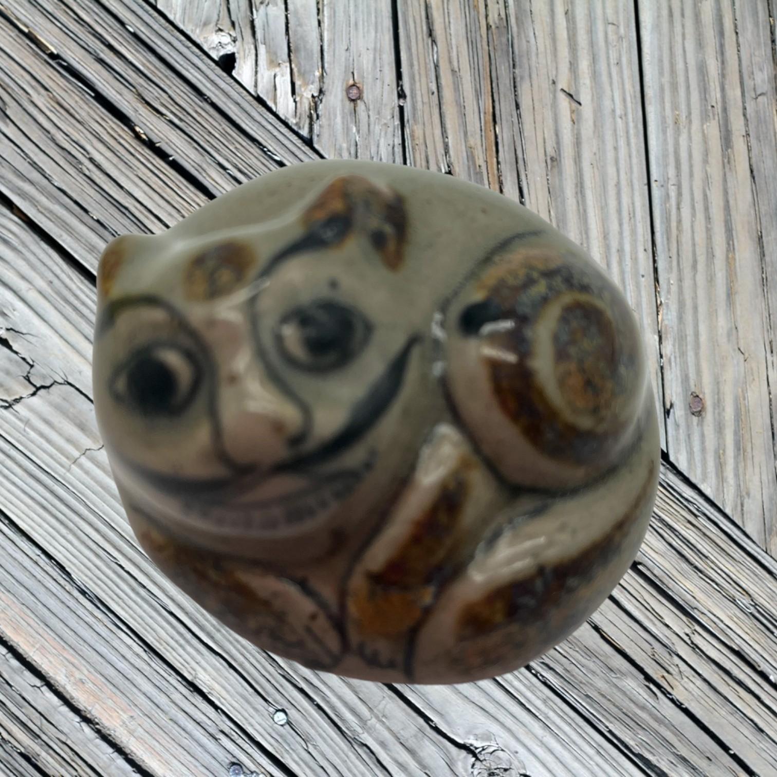 06 Miniature Mexican Pottery Sleeping Cat - Signed