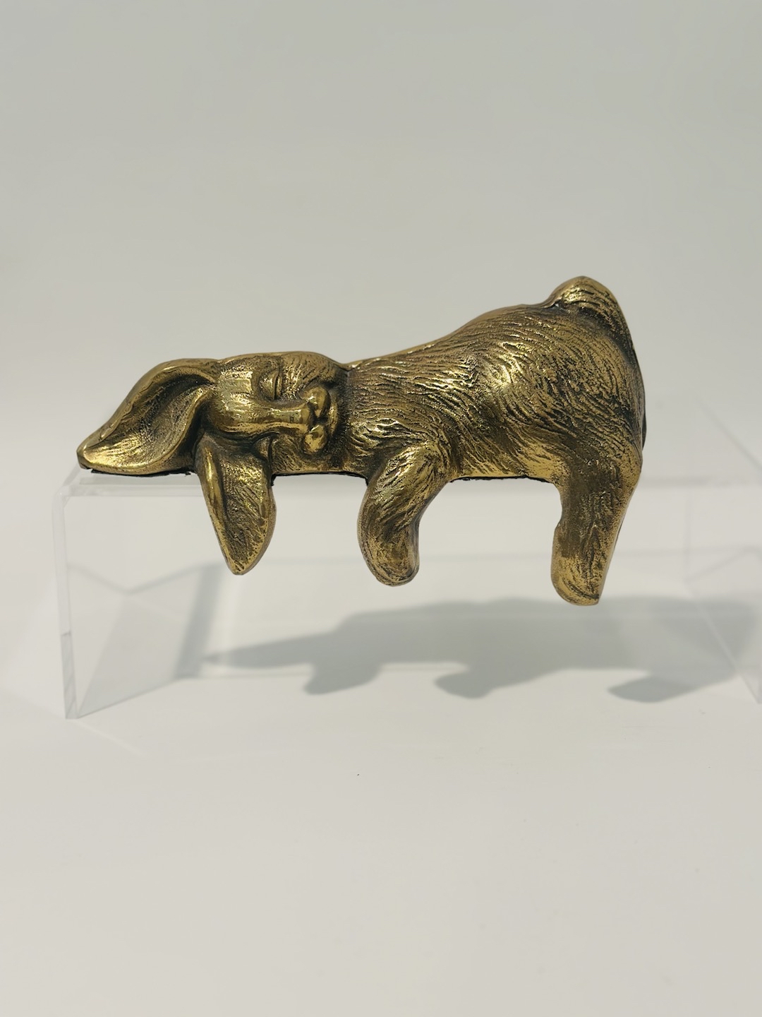 Vintage Brass Sleeping Bunny Rabbit Shelf Book Sitter Decorative Figurine